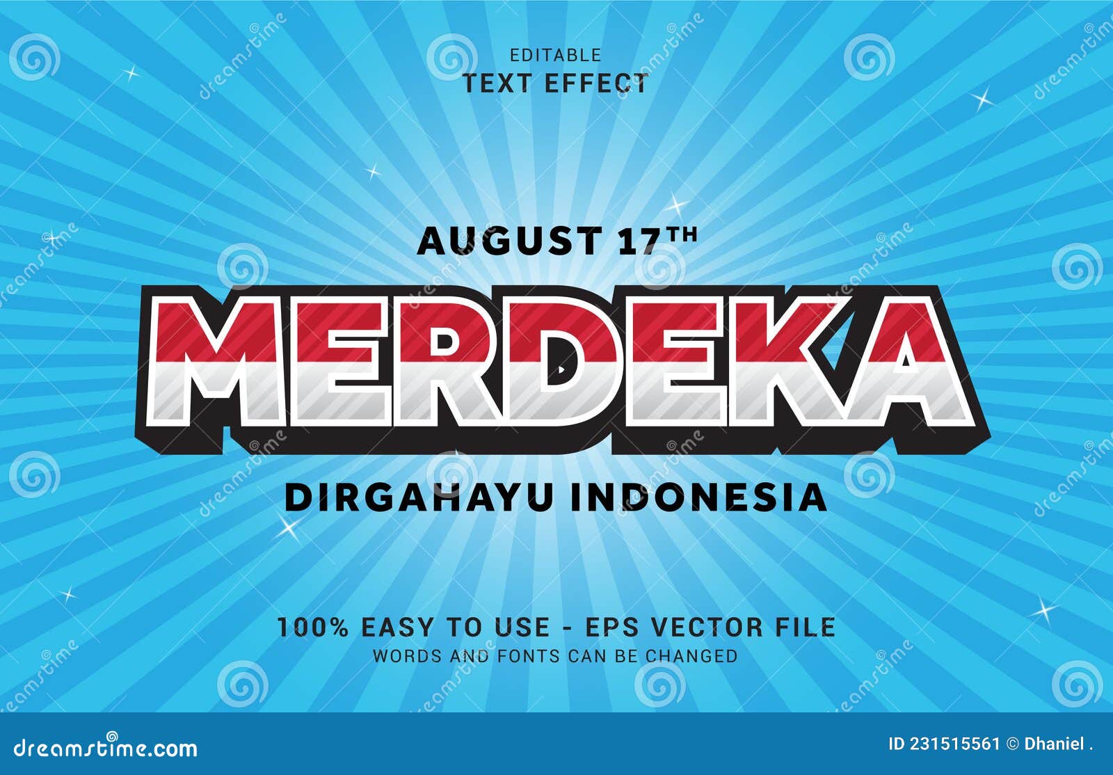 Editable Text Effect, Merdeka Cartoon Style Stock Vector - Illustration ...