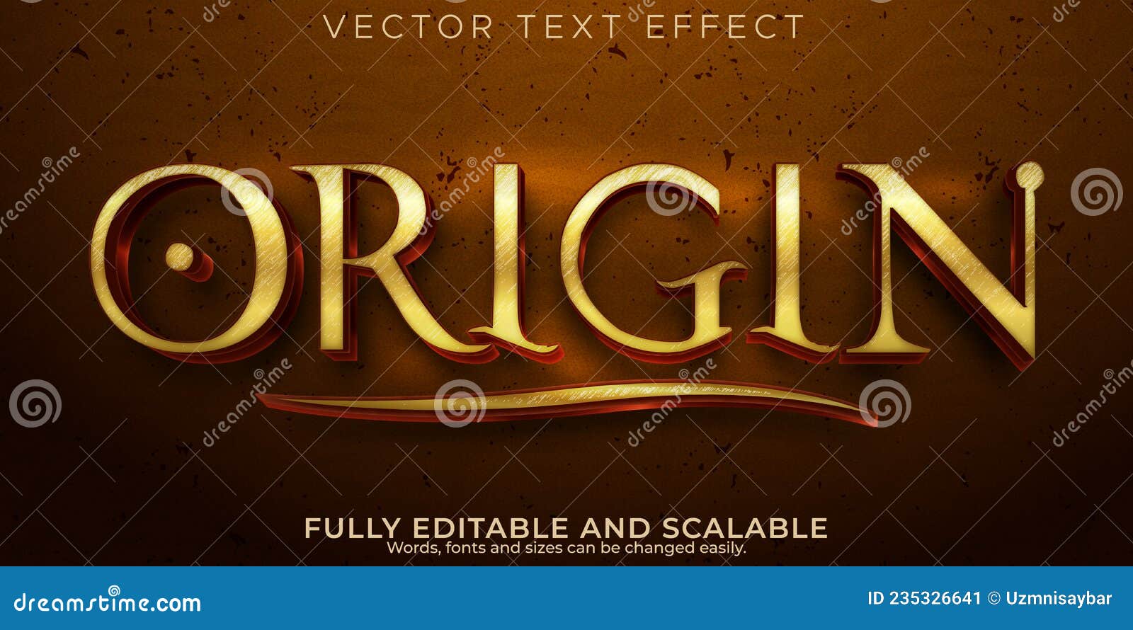 Editable Text Effect Origin, 3d Ancient and Golden Font Style Stock Vector - Illustration of ...