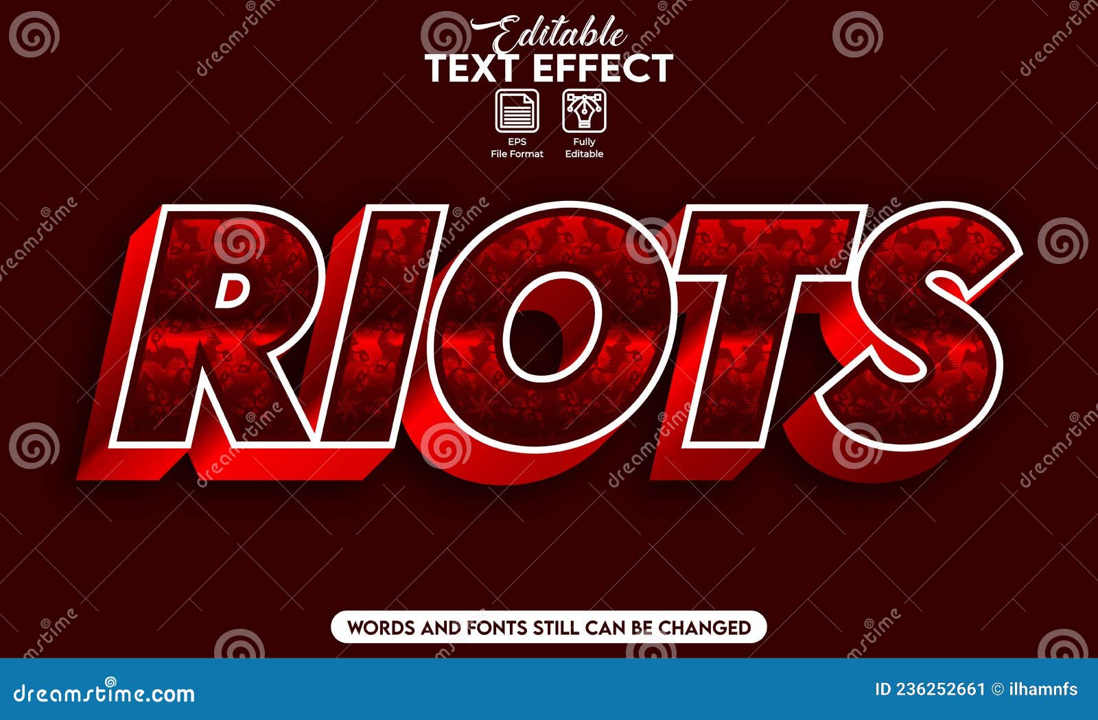 Editable text effect riots stock vector. Illustration of shadow - 236252661