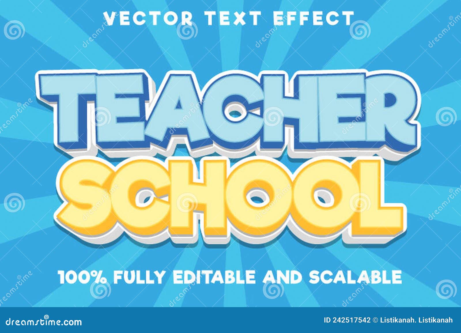 Editable Text Effect Teacher School with Cartoon and Comic Style Stock ...