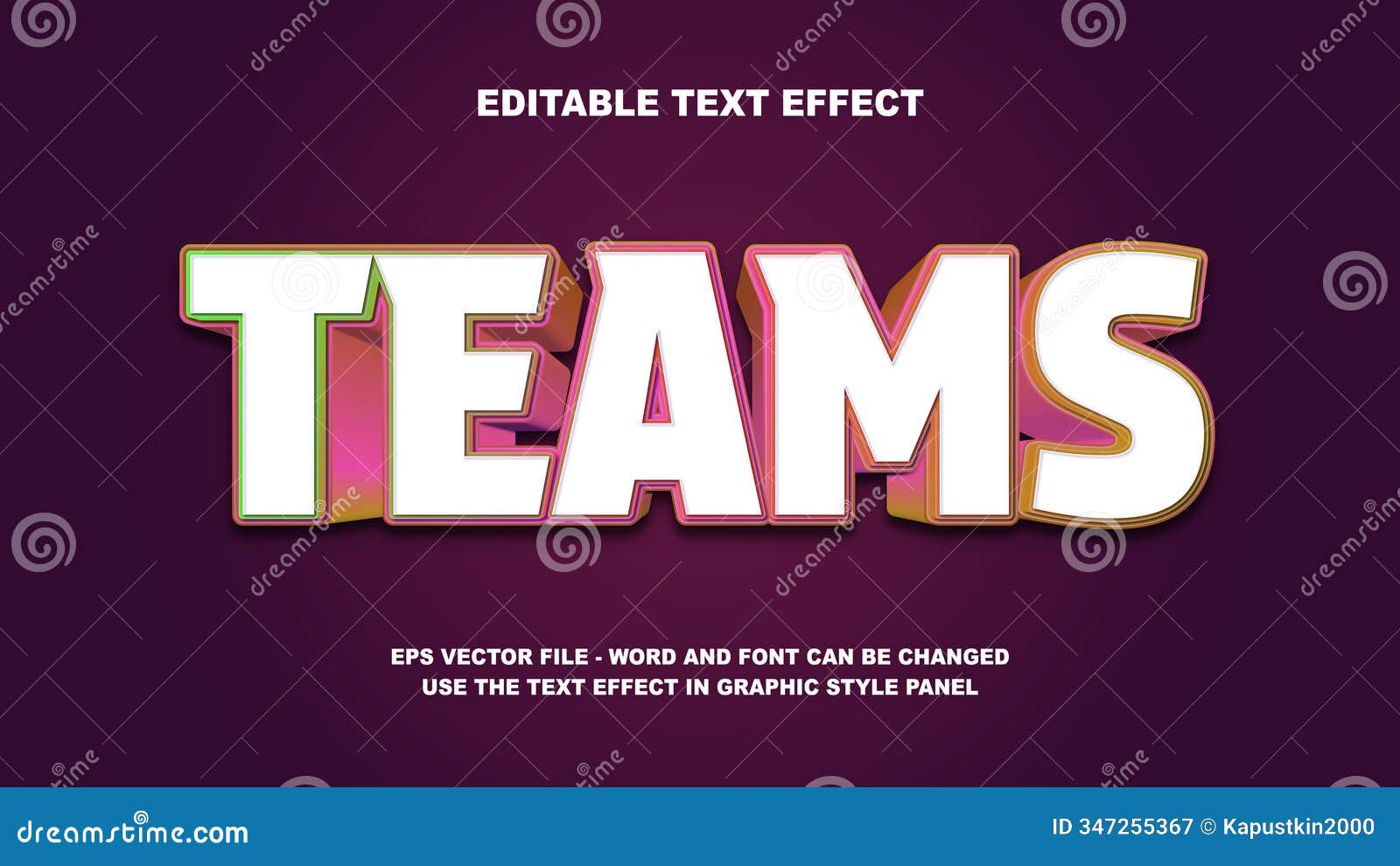 Editable Text Effect Teams 3D Vector Template Stock Illustration ...