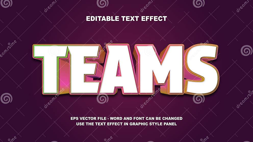 Editable Text Effect Teams 3D Vector Template Stock Illustration ...