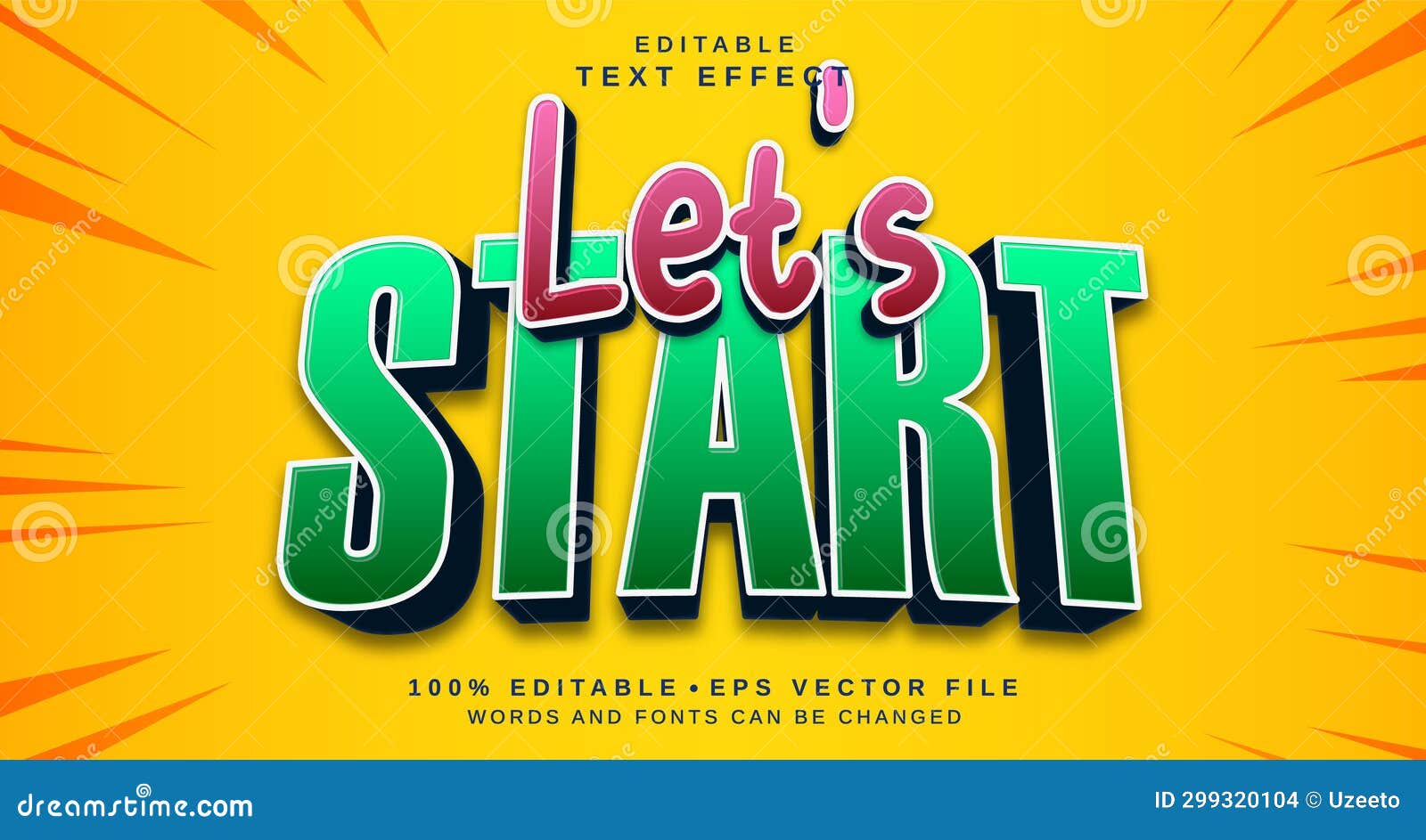 Editable Text Style Effect - Lets Start Text Style Theme Stock Vector ...