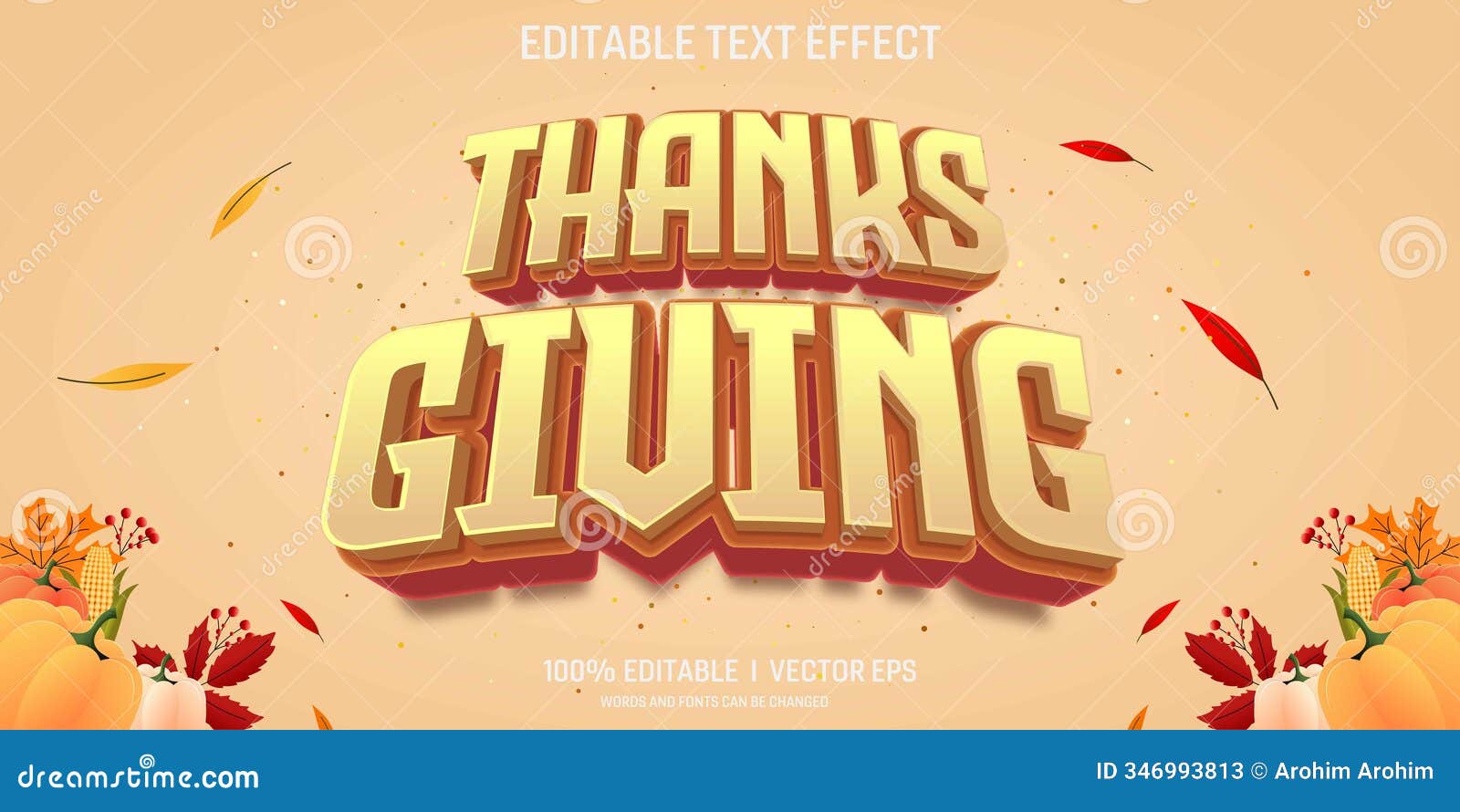 Thanks Giving Vector 3d Text Effect with Modern Style Design Stock ...