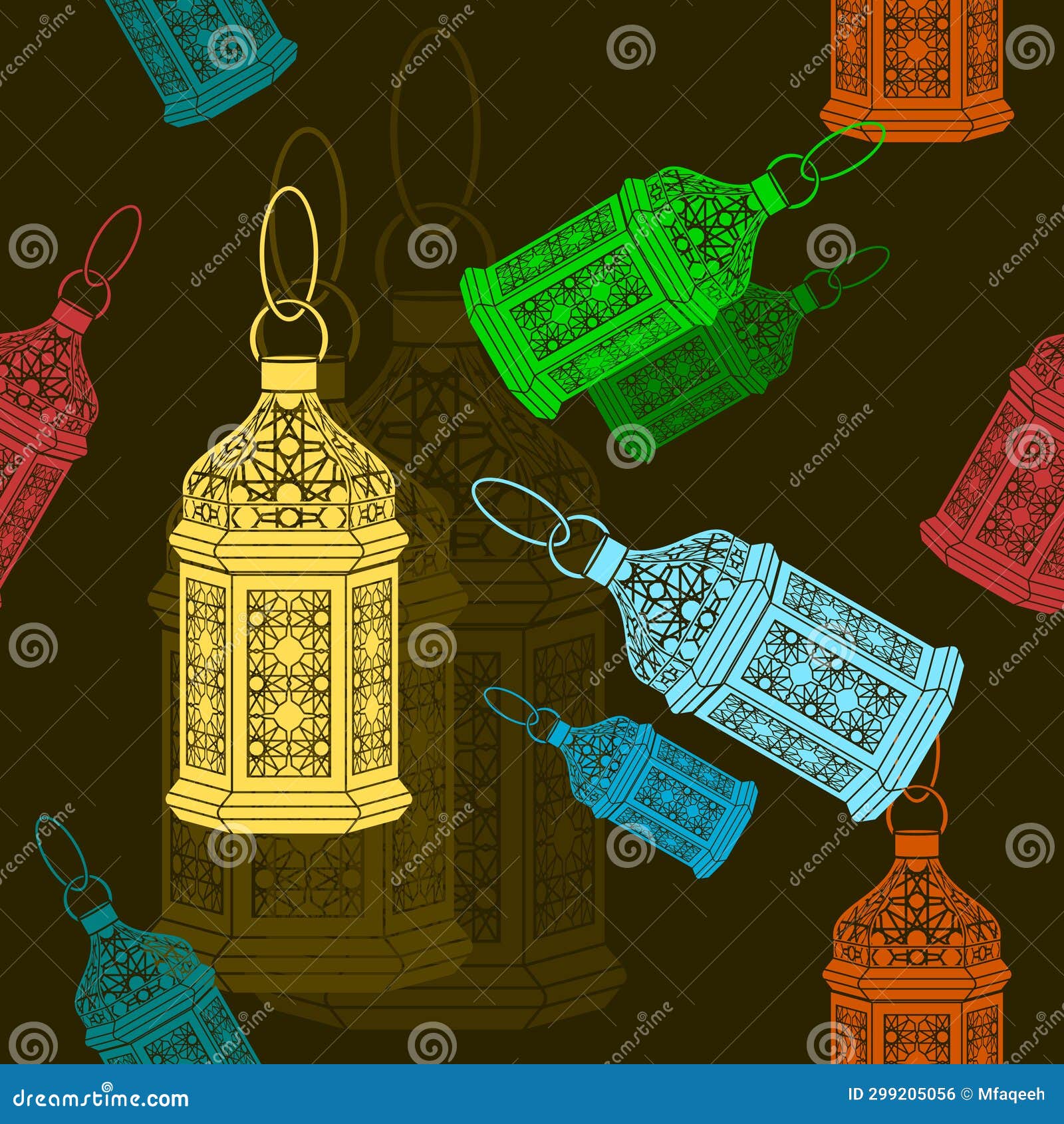 Arab Lamp Vector Illustration with Dark Background Seamless Pattern in ...