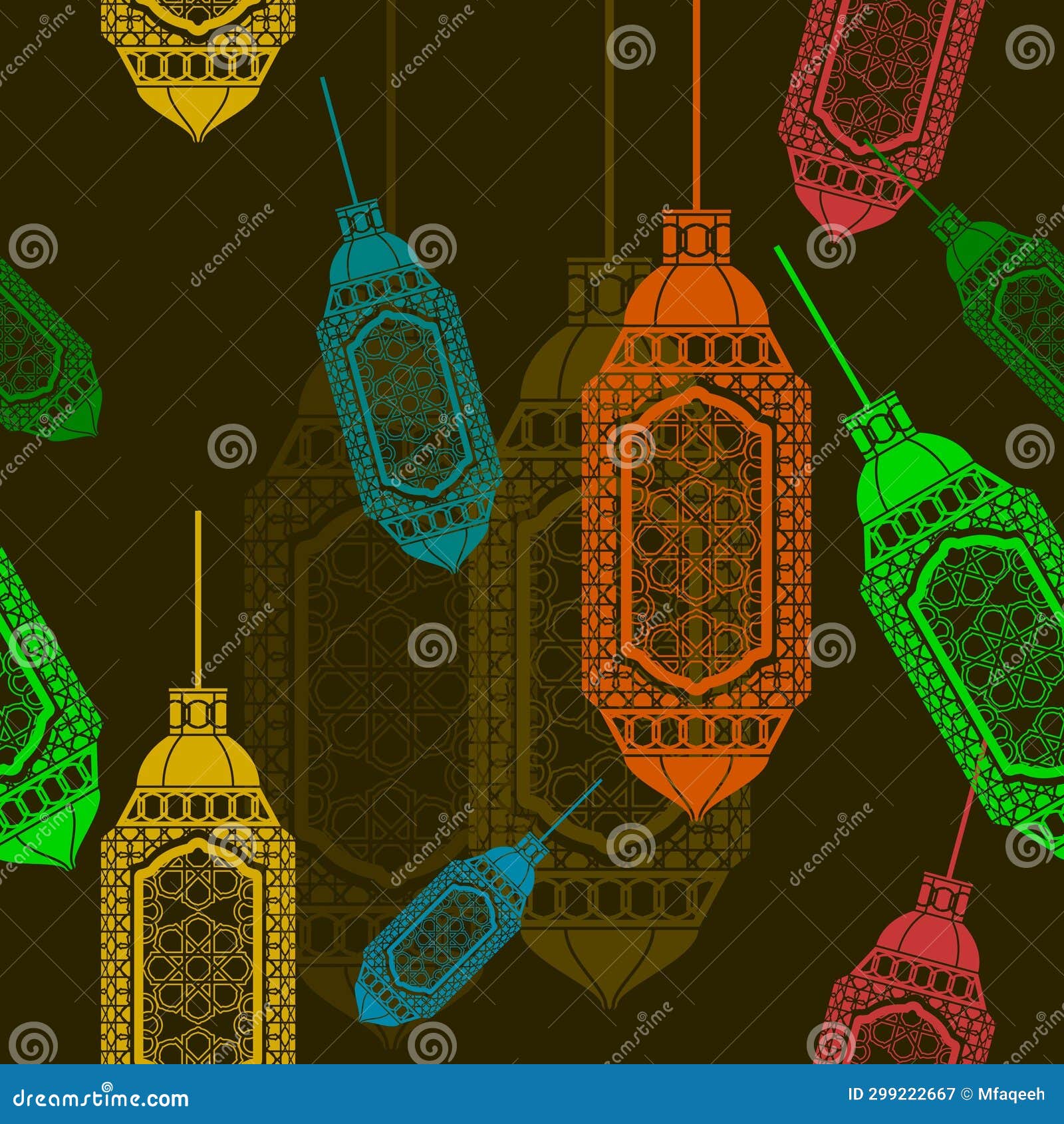 Flat Arab Lamp Vector Illustration with Dark Background Seamless ...