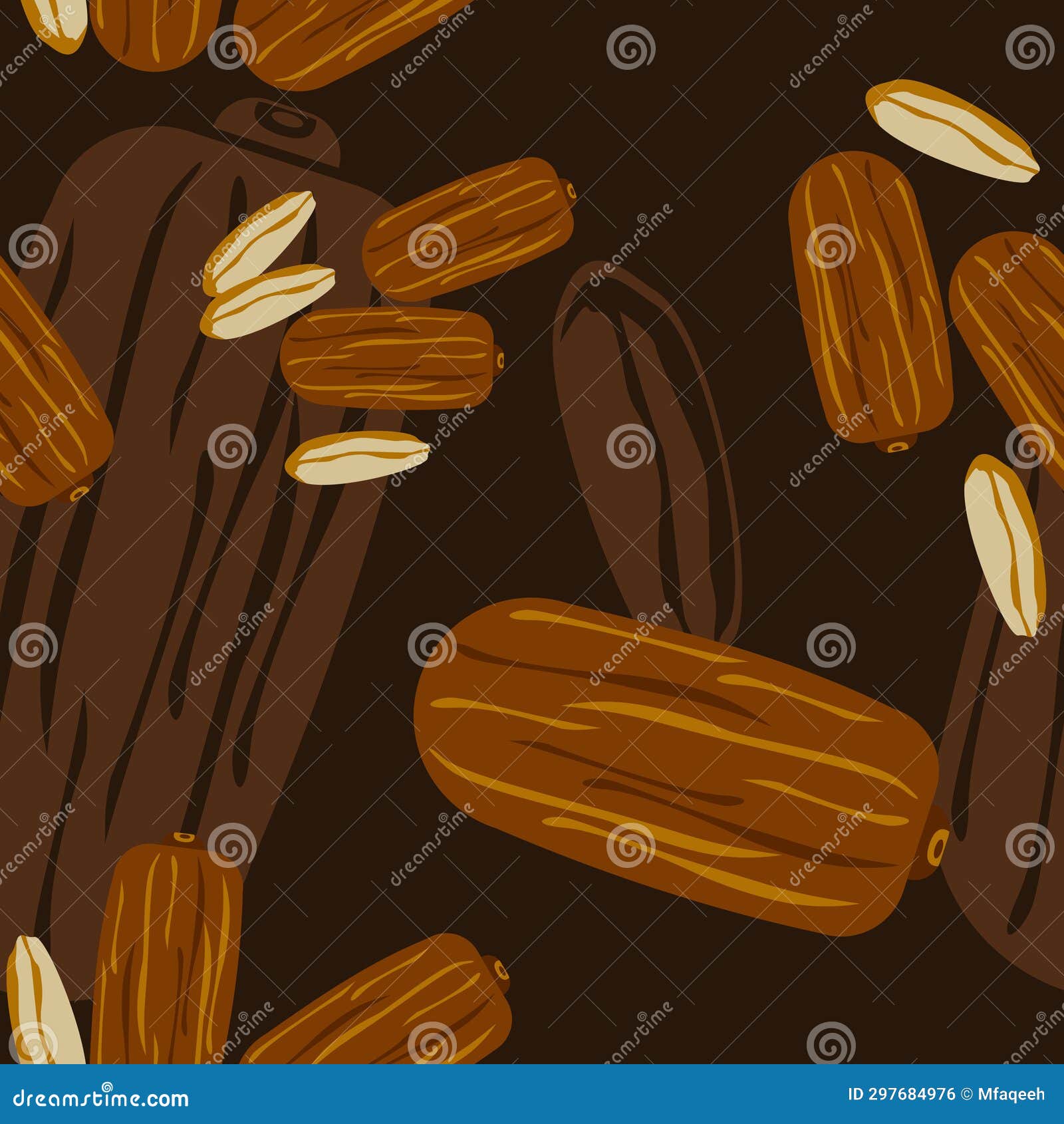 Dates Fruit with Seeds Vector Illustration Dark Background Seamless ...