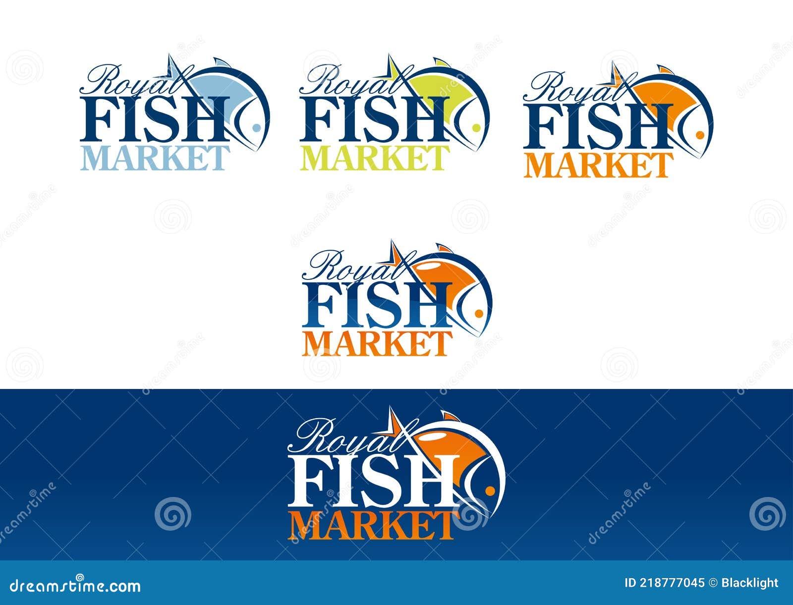 Two Fish Market Label Templates With Fish, Lobster, Seafood. Vector ...