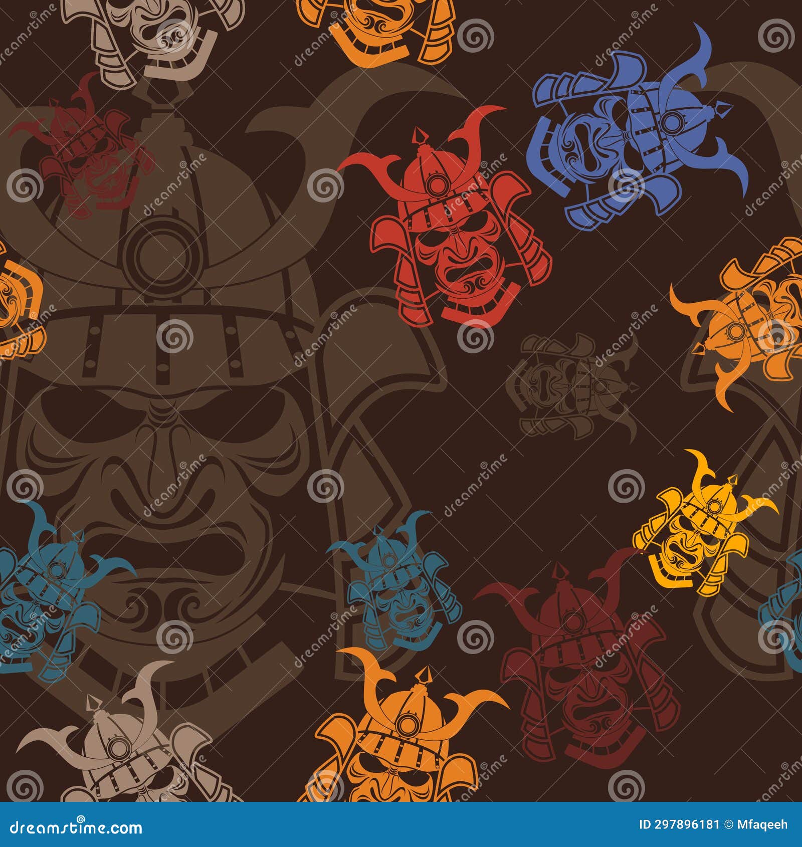 Flat Samurai Mask Vector Illustration Dark Background Seamless Pattern ...