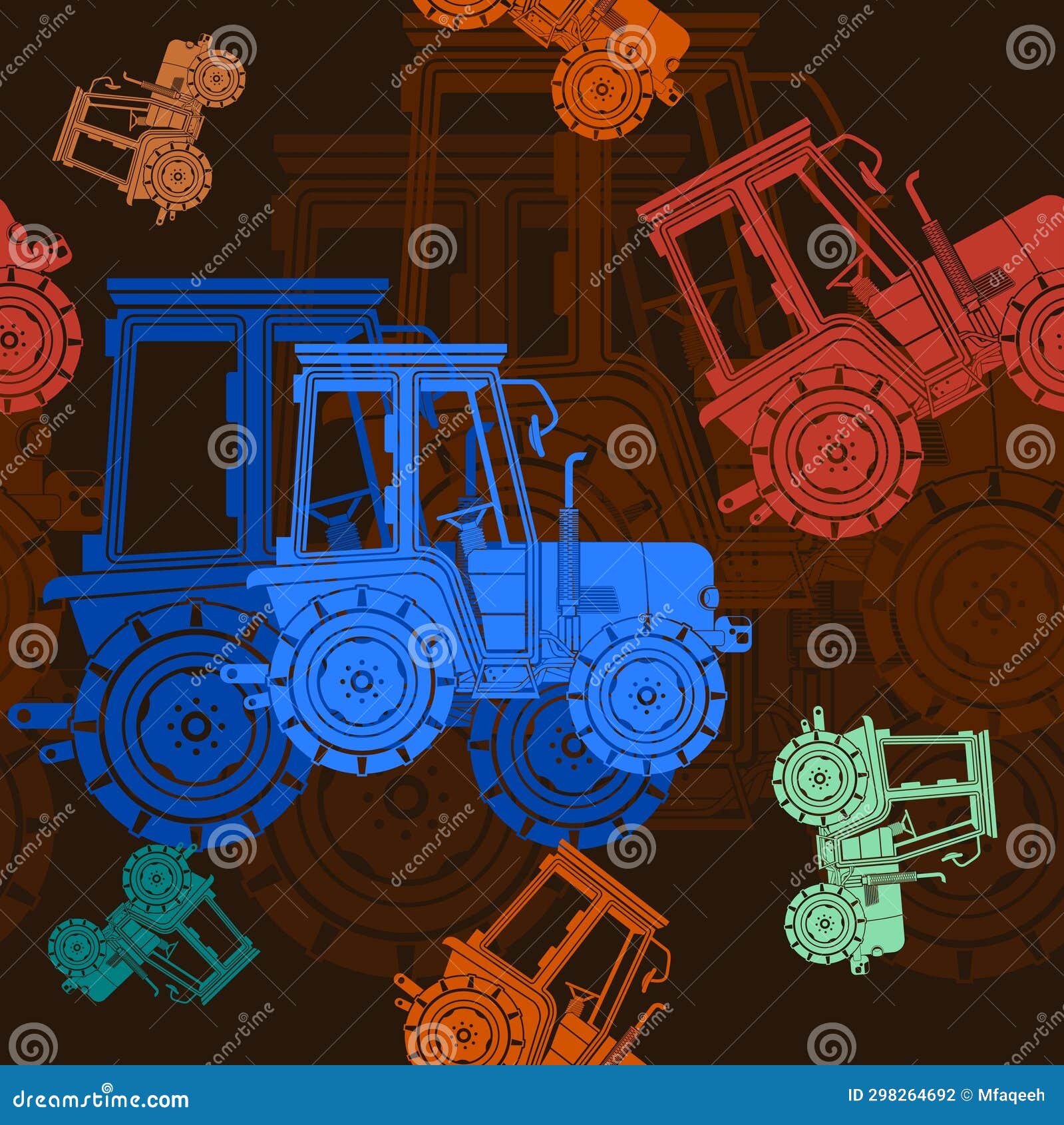 Flat Style Farm Tractor Vector Illustration with Dark Background ...