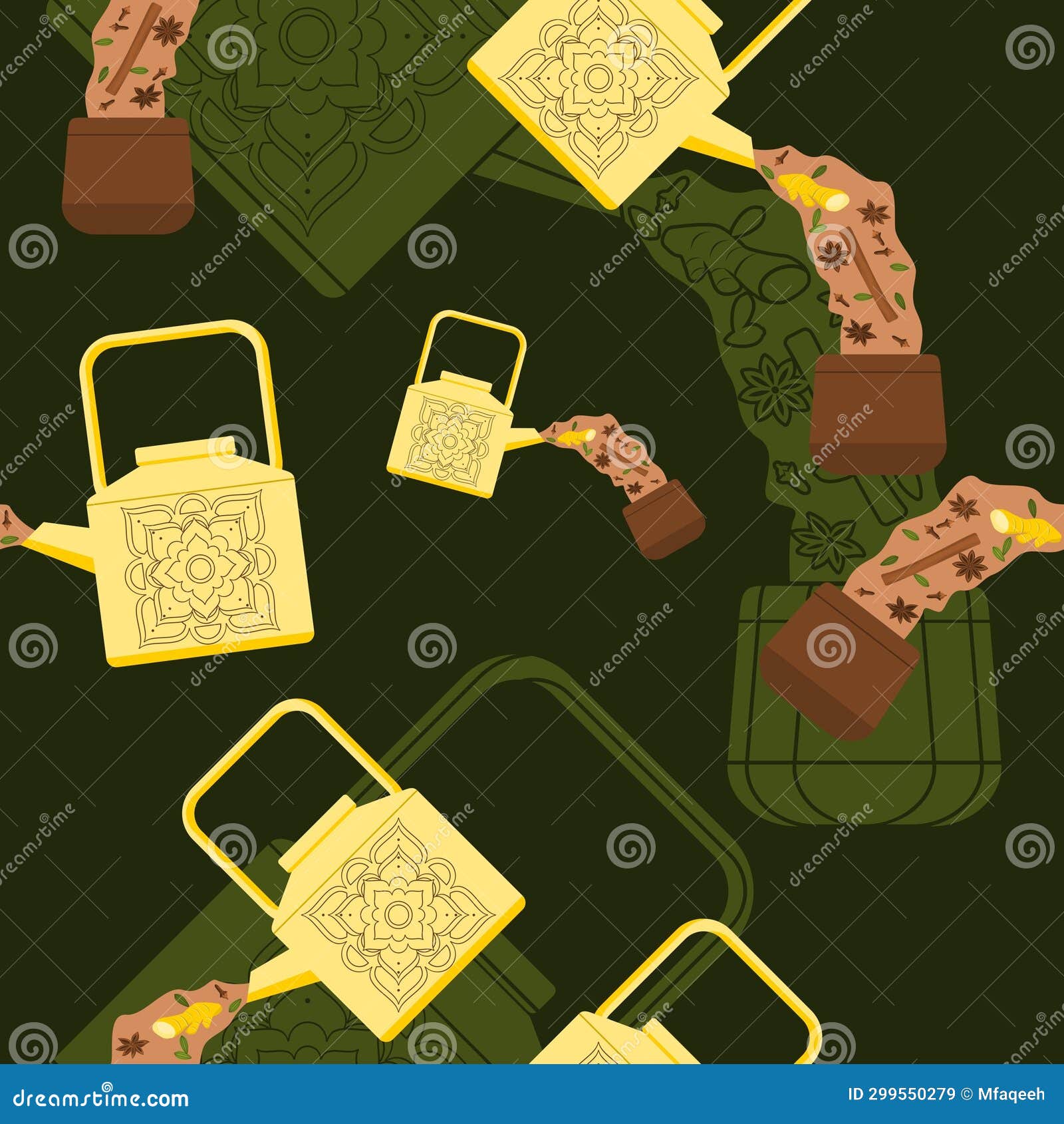 Pouring Masala Chai Ingredients Vector Illustration Dark Background ...