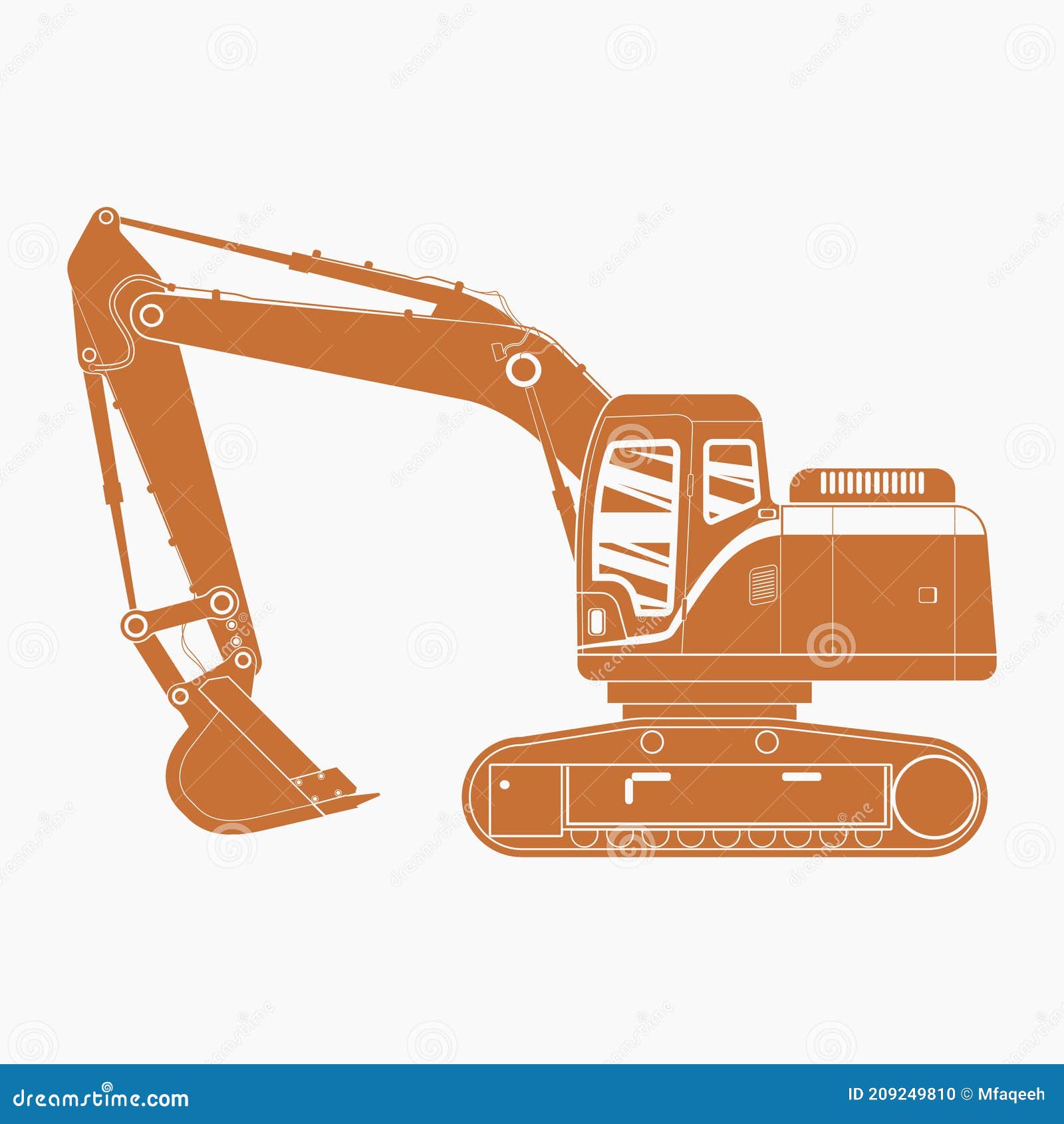 Flat Monochrome Side View Excavator Vector Illustration Stock Vector ...