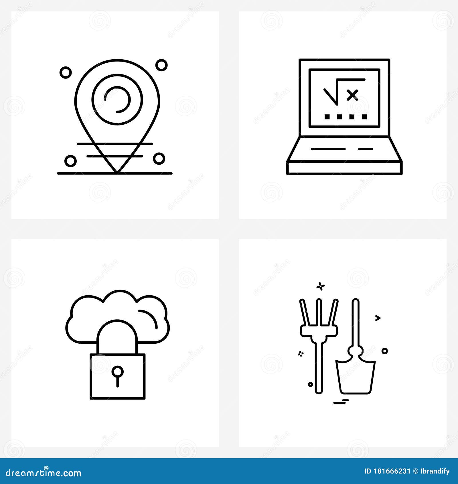 4 Editable Vector Line Icons and Modern Symbols of Coordinates, Study ...
