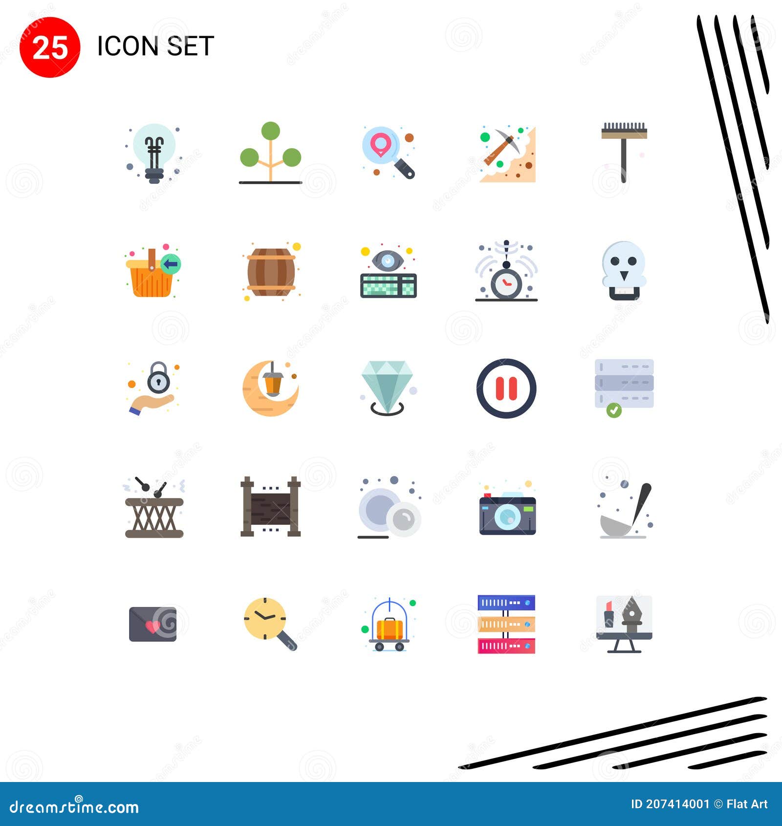 Editable Vector Line Pack of 25 Simple Flat Colors of Gardener, Pickaxe ...