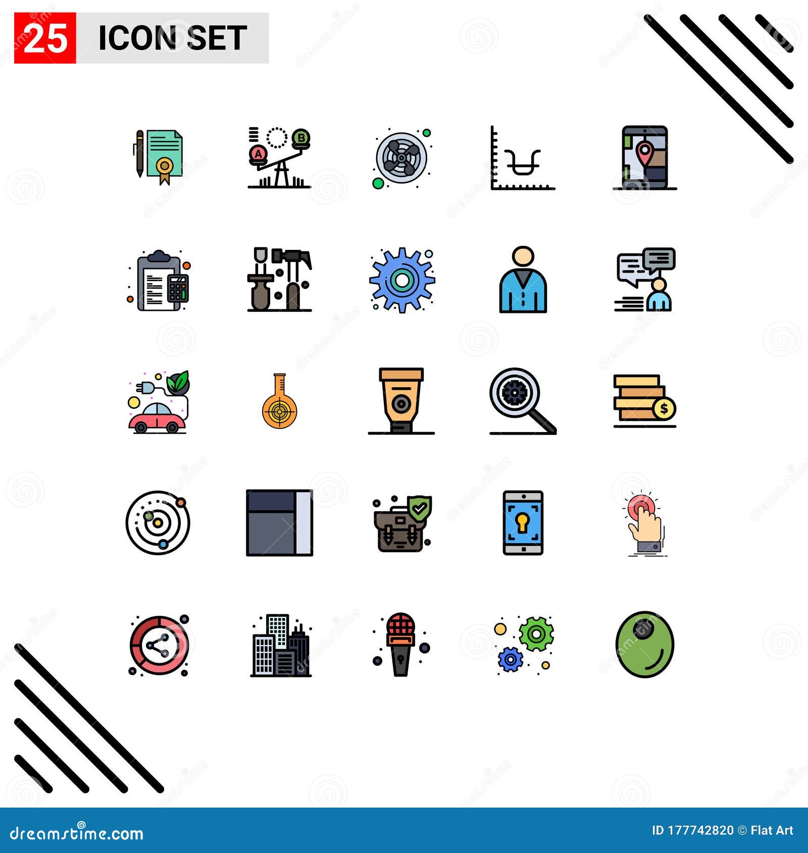 Editable Vector Line Pack of 25 Simple Filled Line Flat Colors of App ...