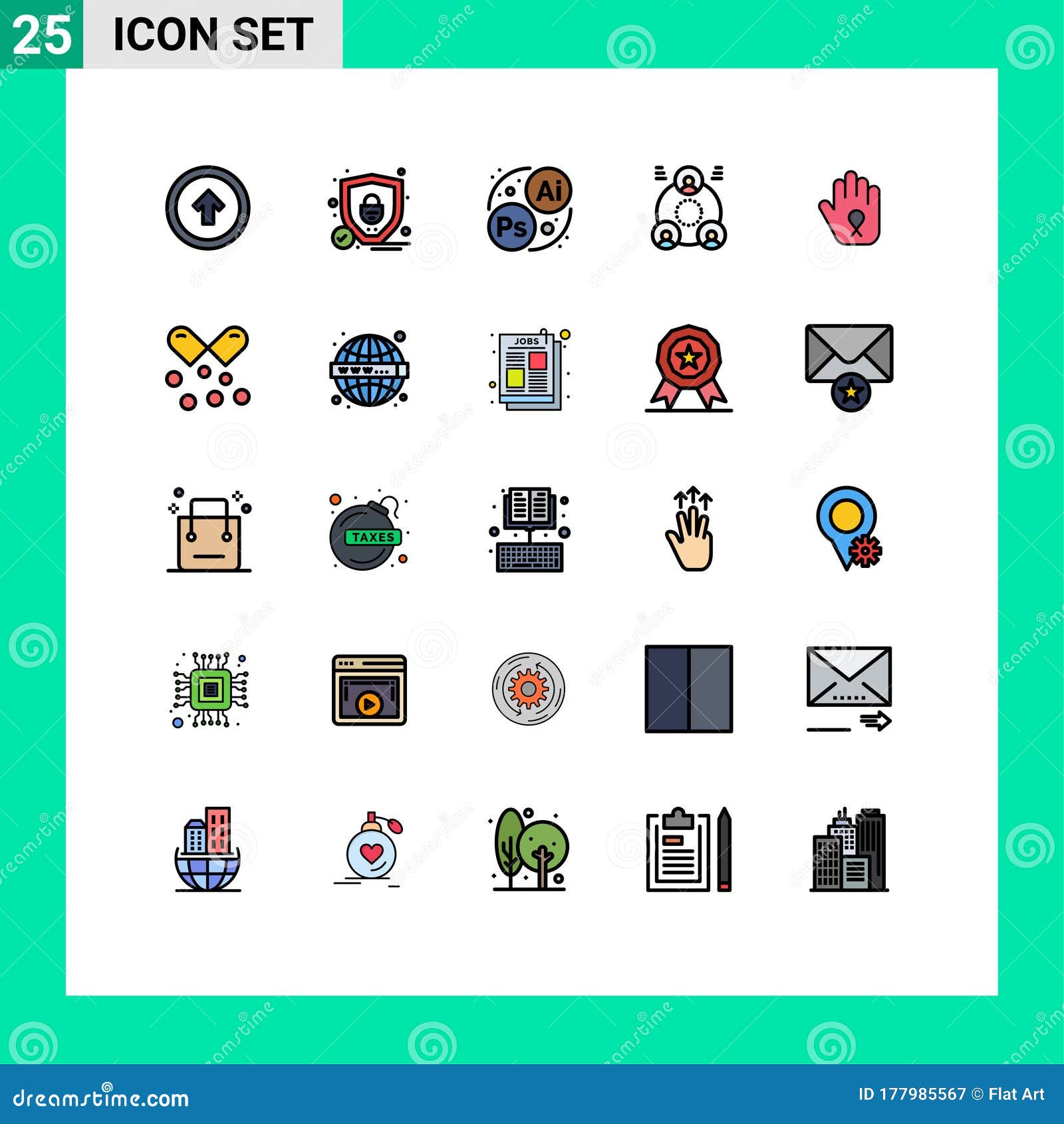 Pack of 25 Creative Filled Line Flat Colors of Ribbon, Stop, Branding ...