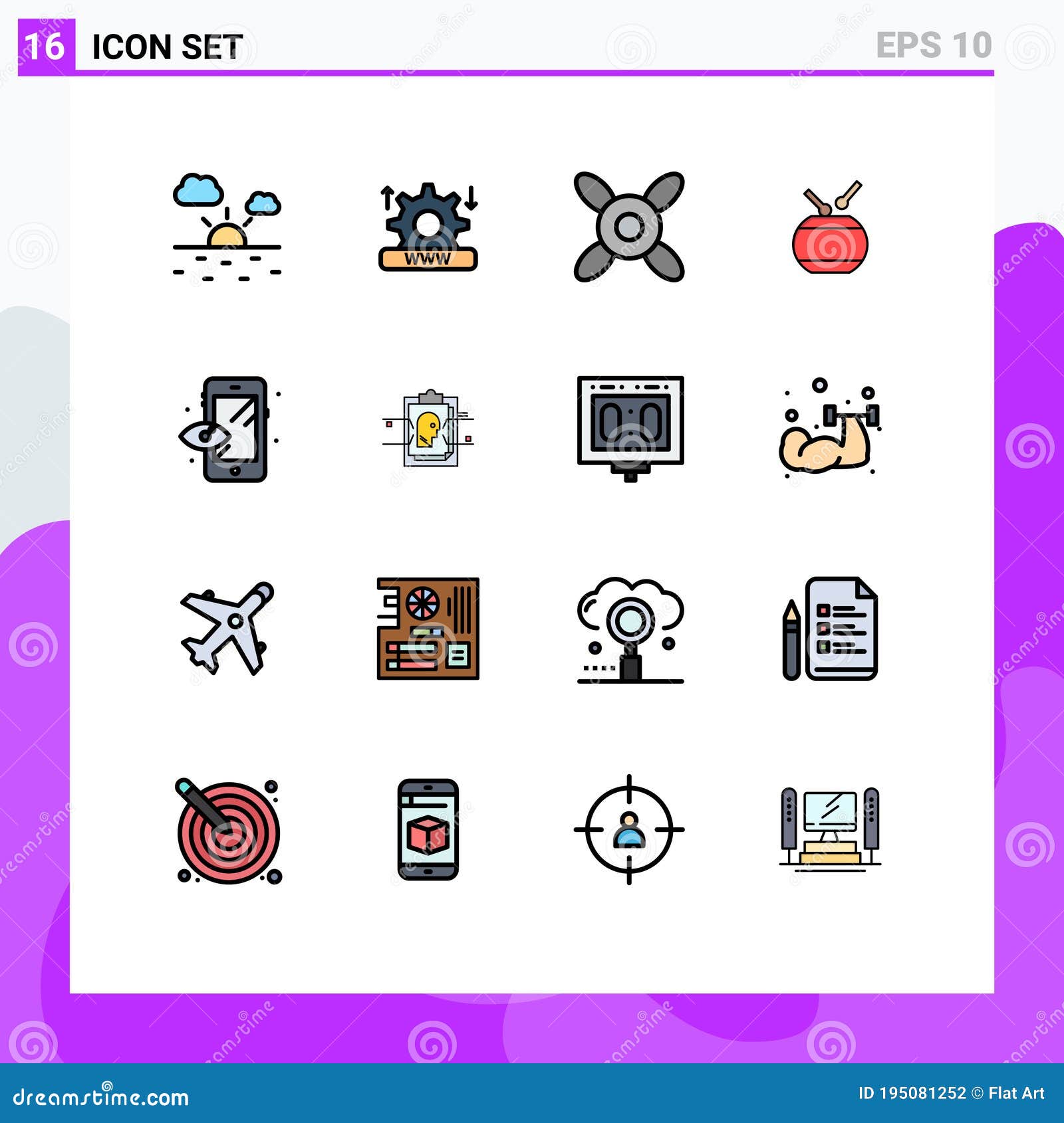 Modern Set of 16 Flat Color Filled Lines and Symbols Such As Card ...