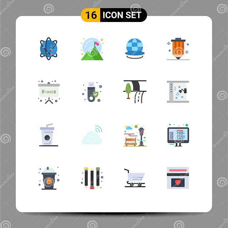 Universal Icon Symbols Group of 16 Modern Flat Colors of Board, Pencil ...