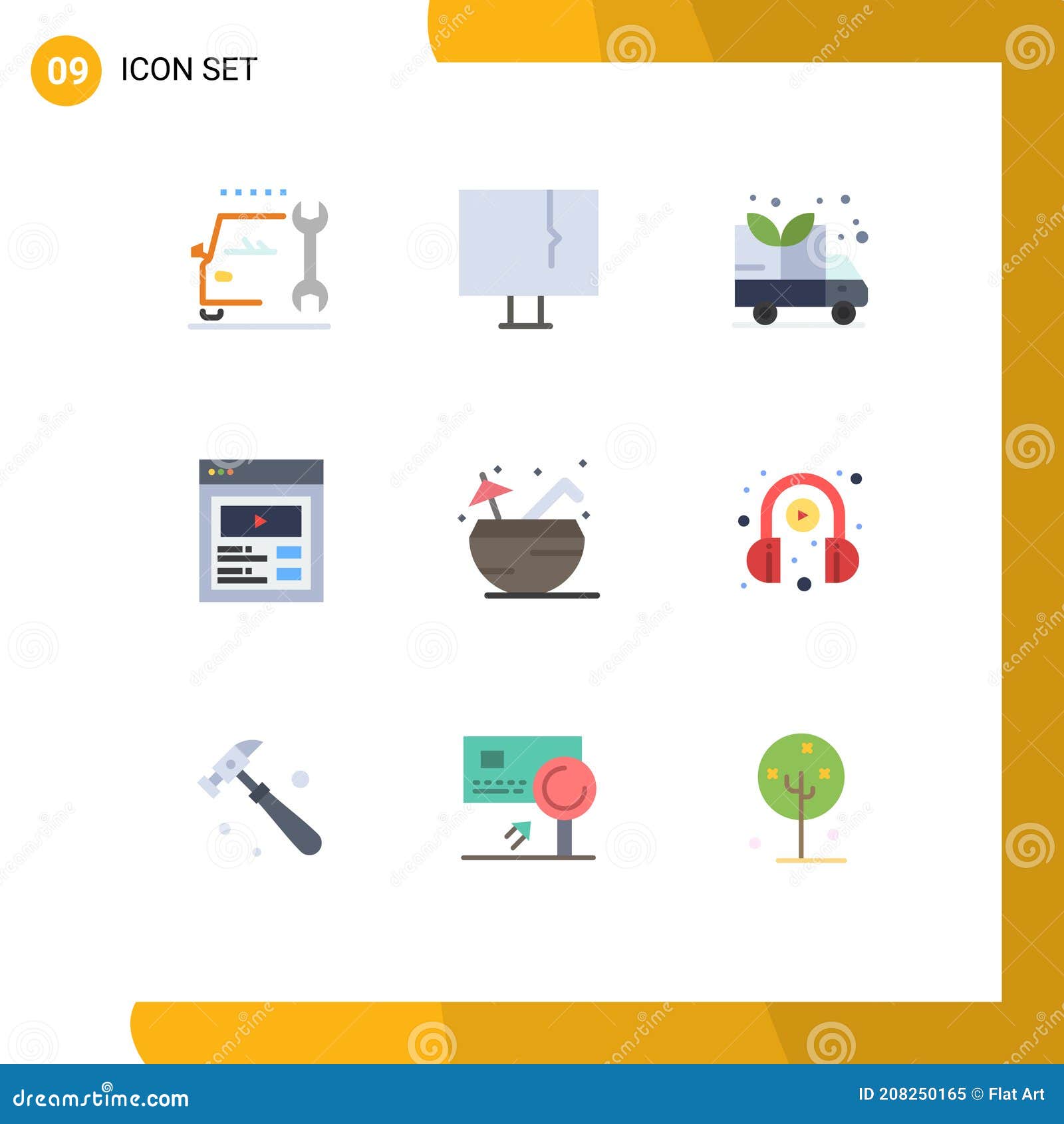 Modern Set of 9 Flat Colors and Symbols Such As Coconut, Web, Warning ...