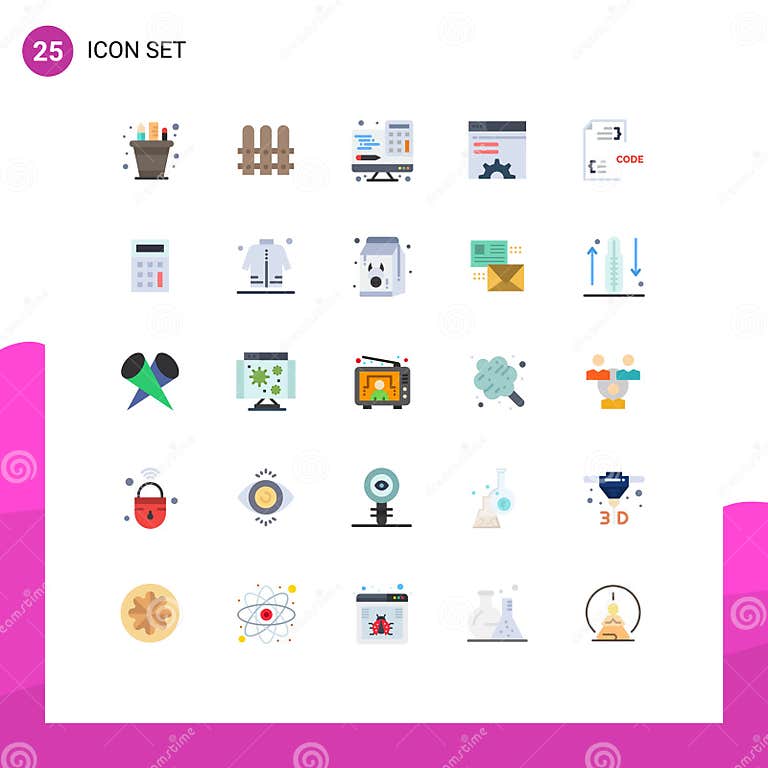 Editable Vector Line Pack of 25 Simple Flat Colors of Coding, Web ...