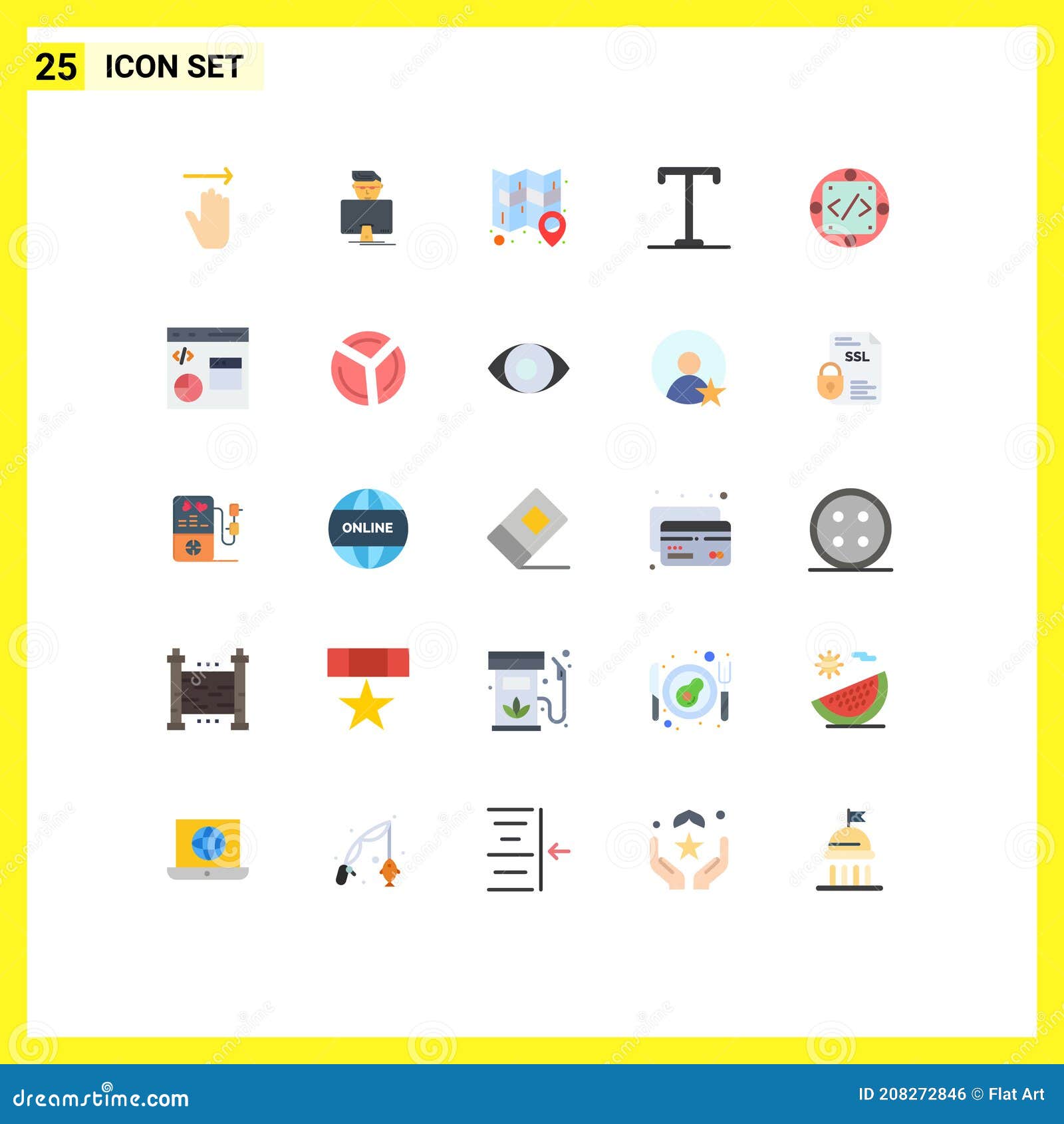 Pictogram Set of 25 Simple Flat Colors of Implementation, Code ...