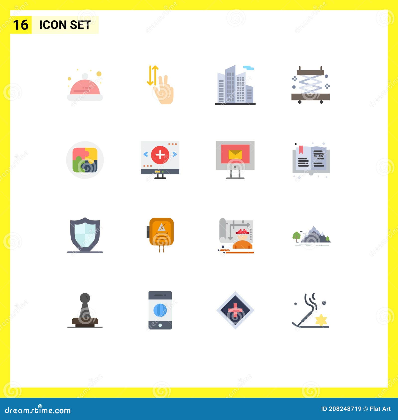 Pictogram Set Of 16 Simple Flat Colors Of Solution, Plan, Building ...