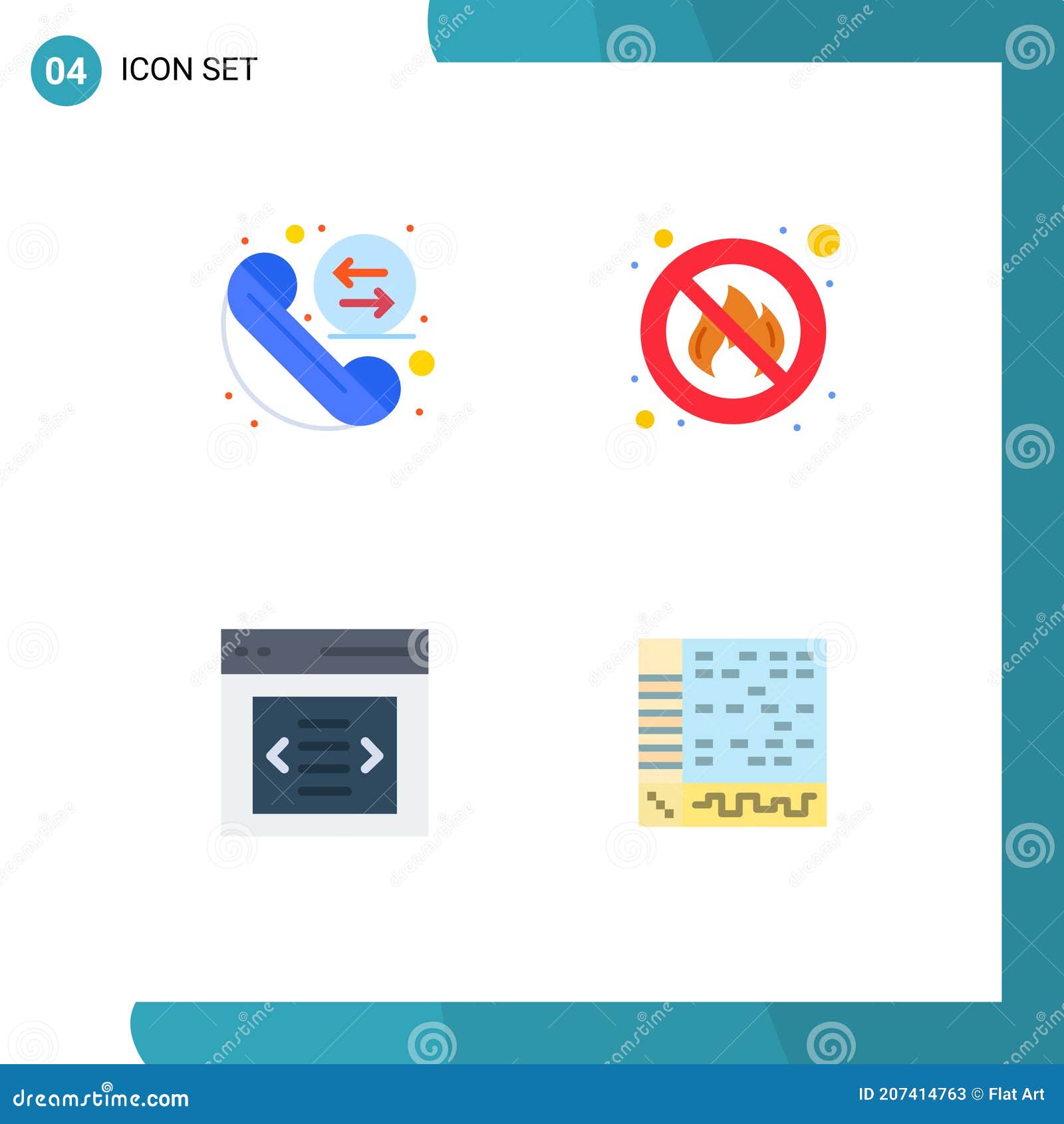 Flat Icon Pack of 4 Universal Symbols of Call, Interface, Redial, No ...