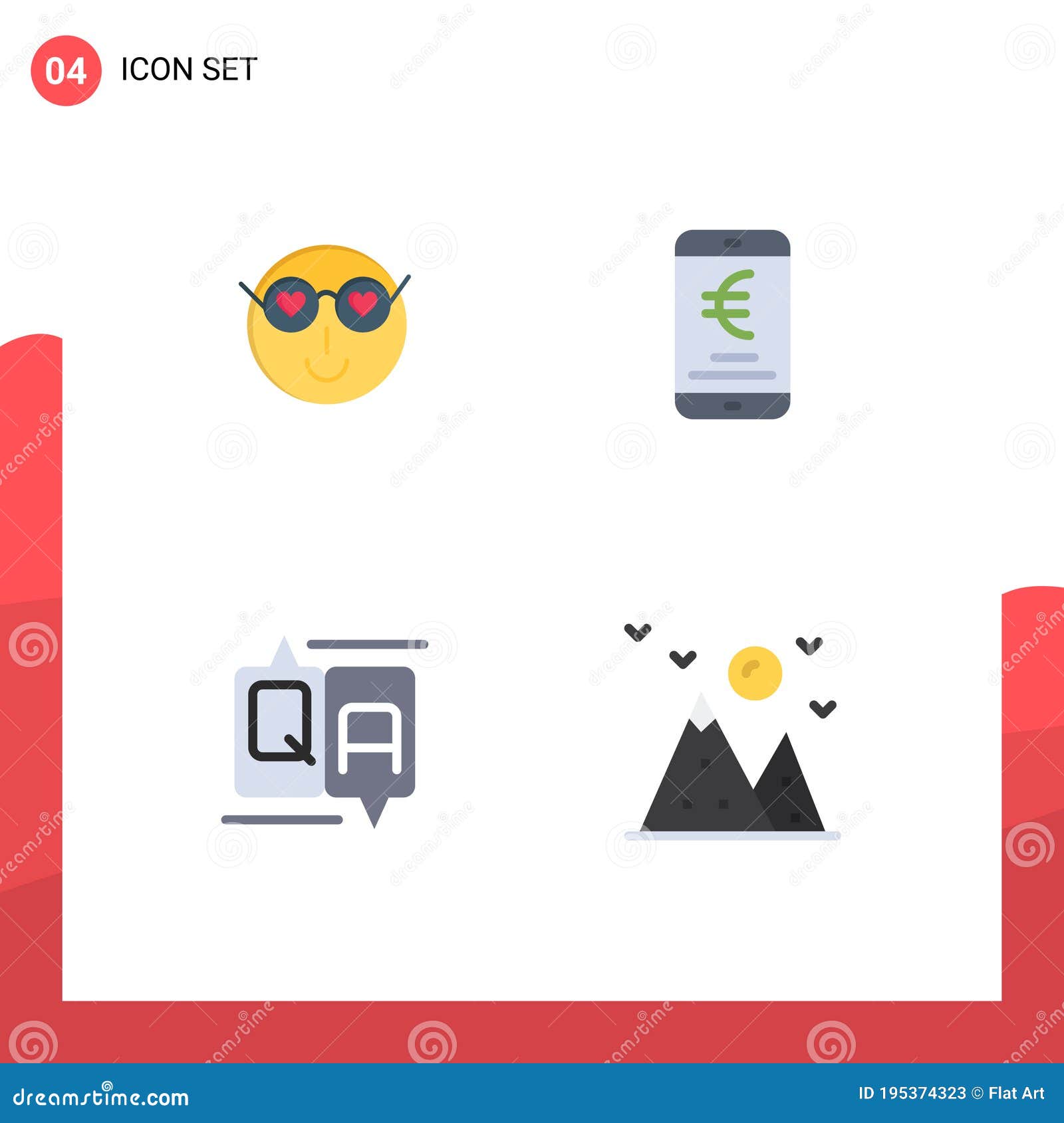 Set of 4 Commercial Flat Icons Pack for Smiley, Shopping, Cute, Payment ...