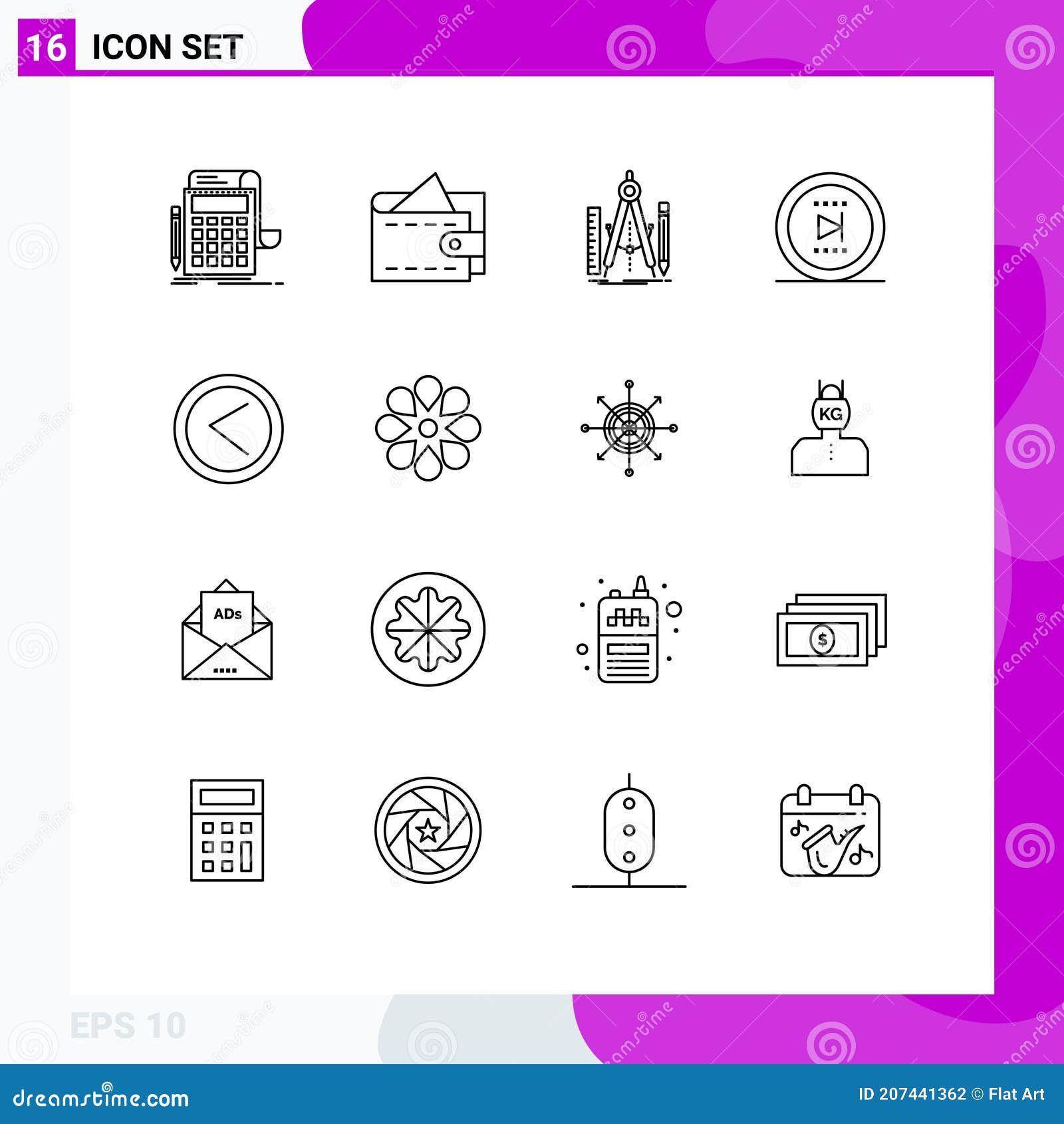 Set of 16 Vector Outlines on Grid for Arrow, Online, Build, Office ...