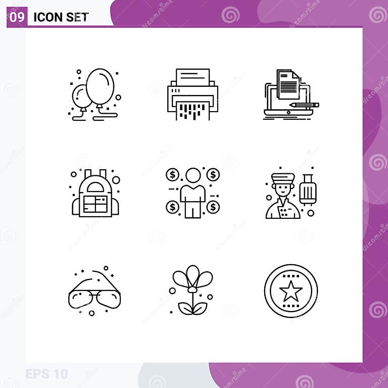 Modern Set of 9 Outlines Pictograph of Barrel, Paper, File, List ...