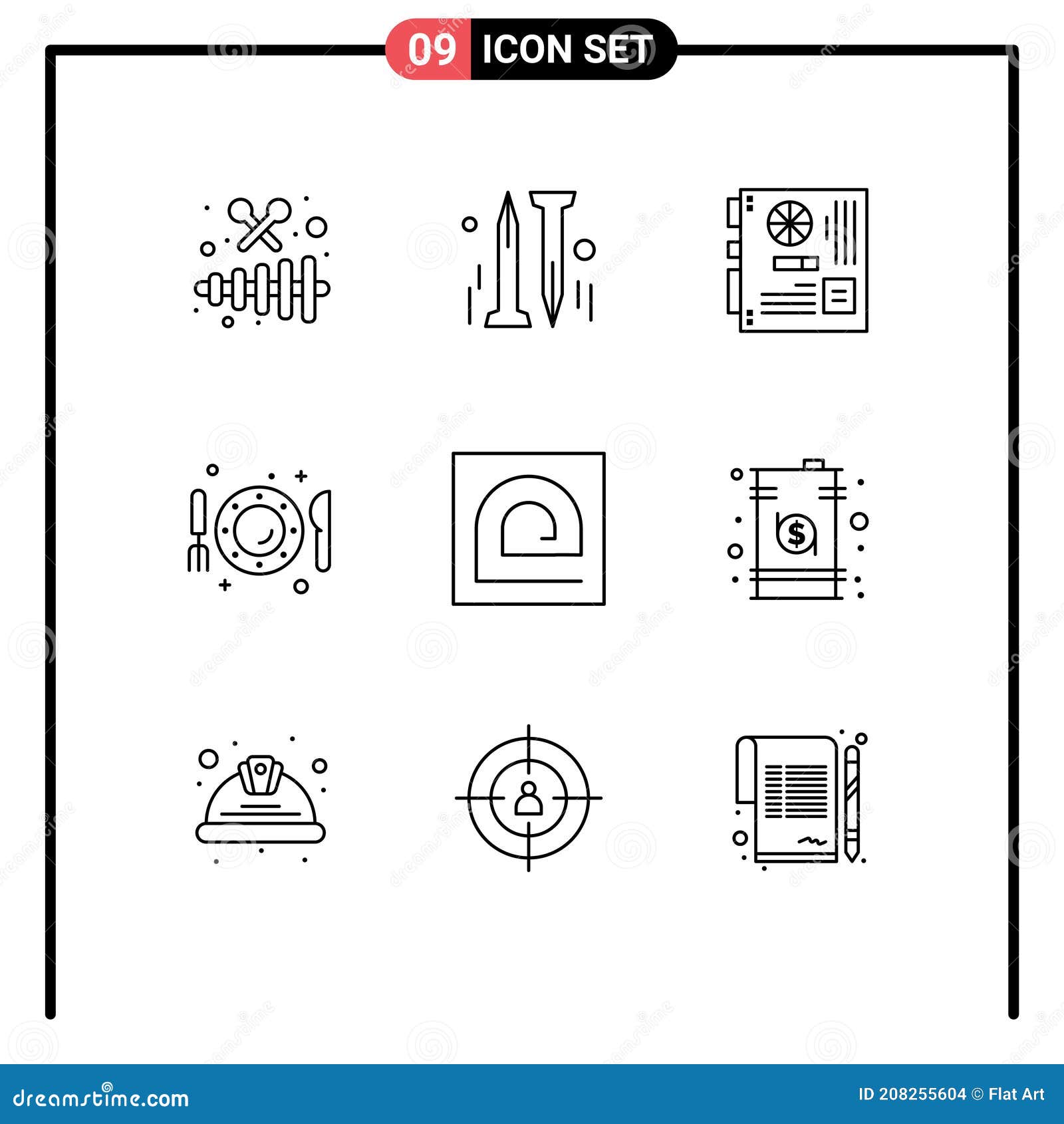 Editable Vector Line Pack of 9 Simple Outlines of Block, Knife, Main ...