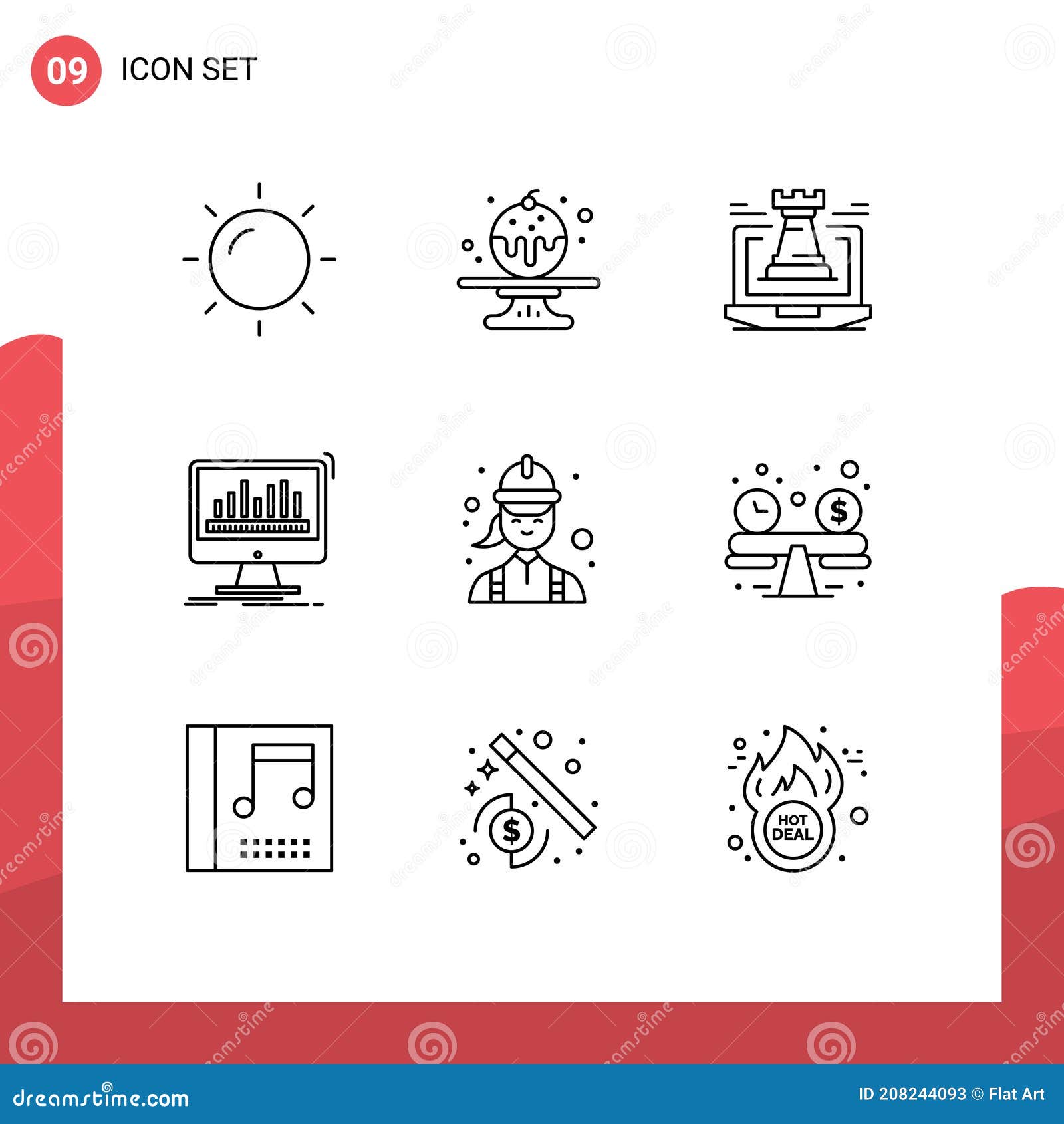 Editable Vector Line Pack of 9 Simple Outlines of Construction, Data ...