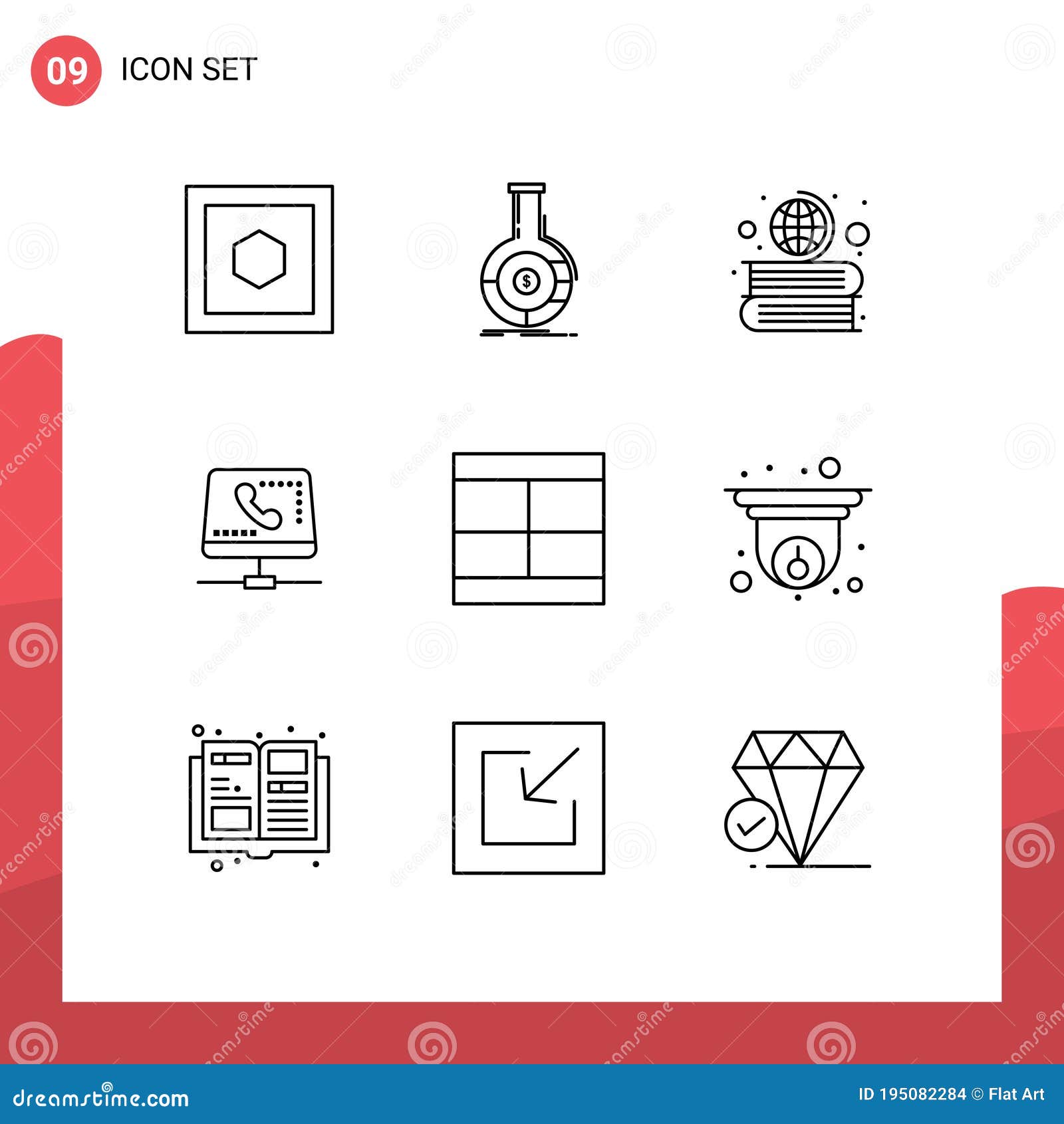 Editable Vector Line Pack of 9 Simple Outlines of Create, Online, Books ...
