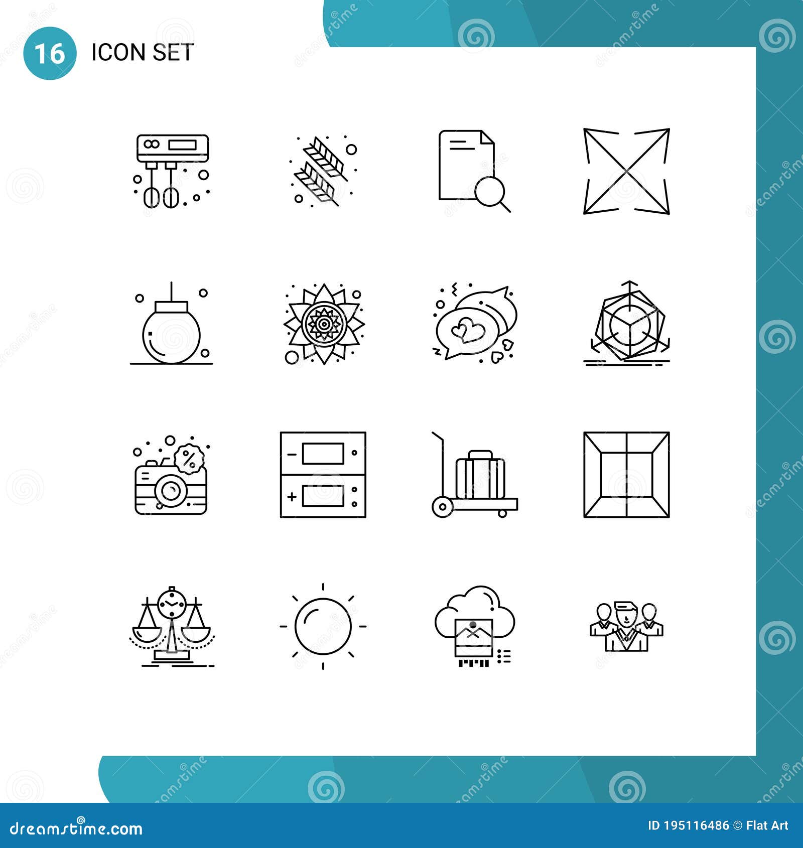 Set of 16 Vector Outlines on Grid for Decoration, Celebration, Research ...