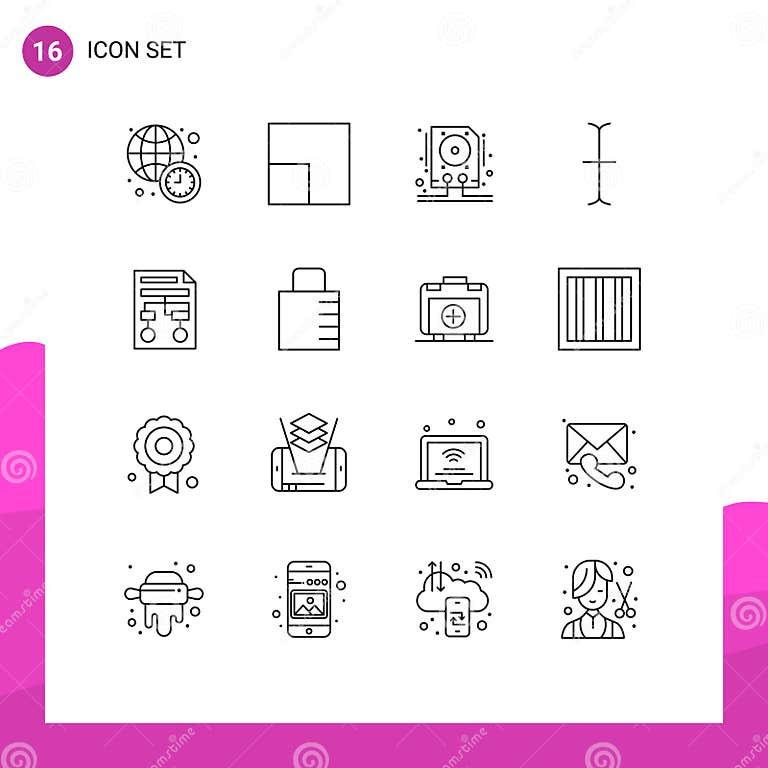 Editable Vector Line Pack of 16 Simple Outlines of Key, Wireframe, Hdd ...