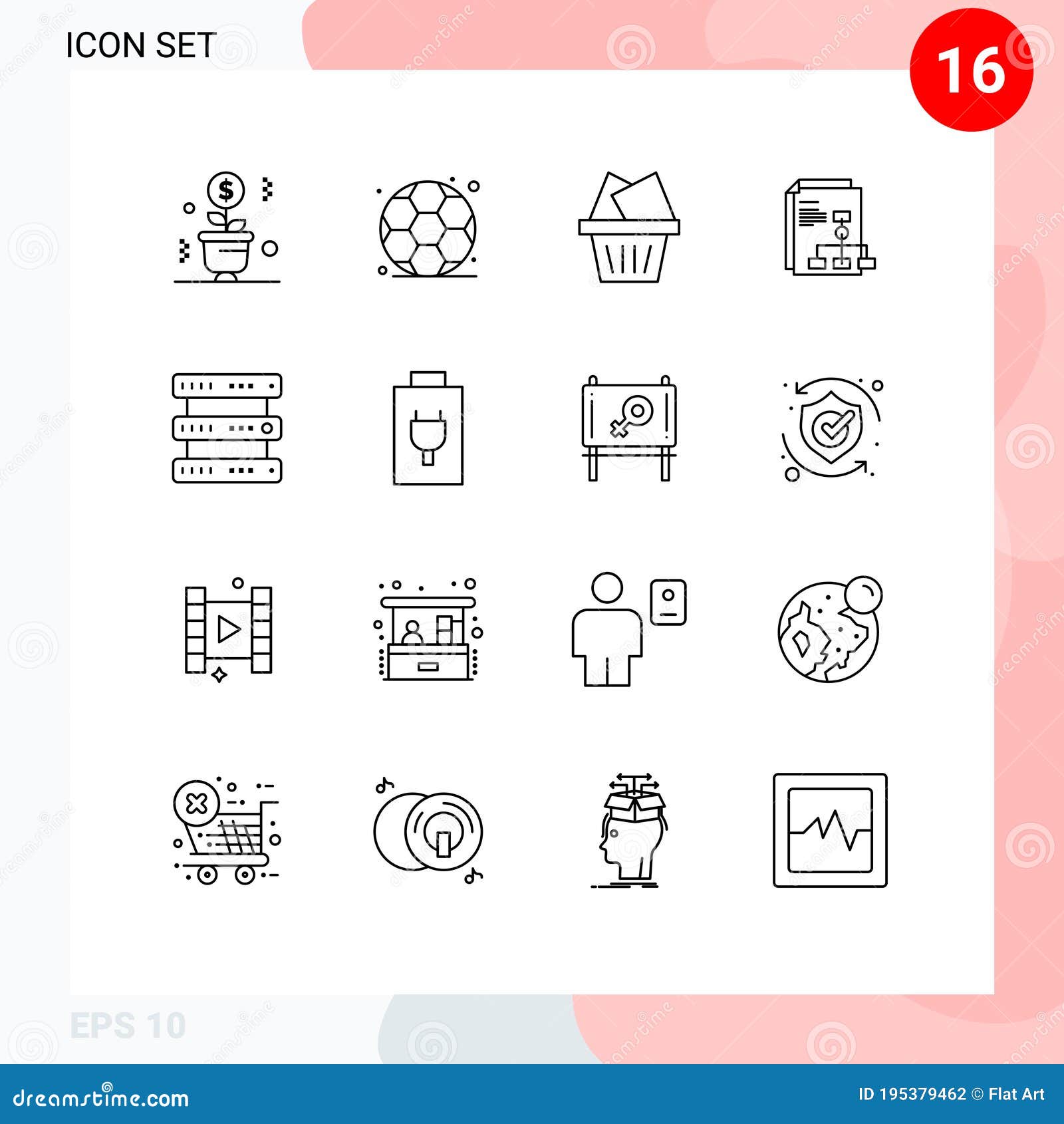 Editable Vector Line Pack of 16 Simple Outlines of Multimedia, Database ...