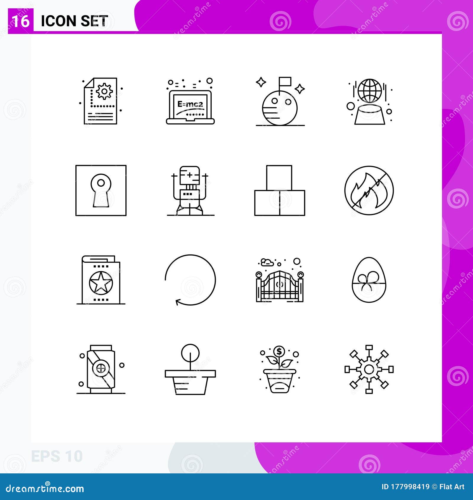 Editable Vector Line Pack of 16 Simple Outlines of Safe, Key, Flag ...