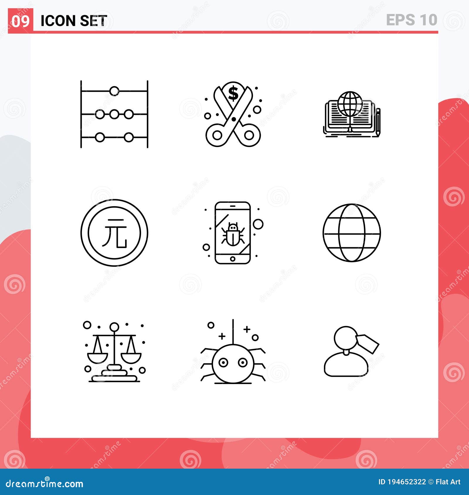 Modern Set of 9 Outlines Pictograph of Value, Currency, Writing, Coin ...
