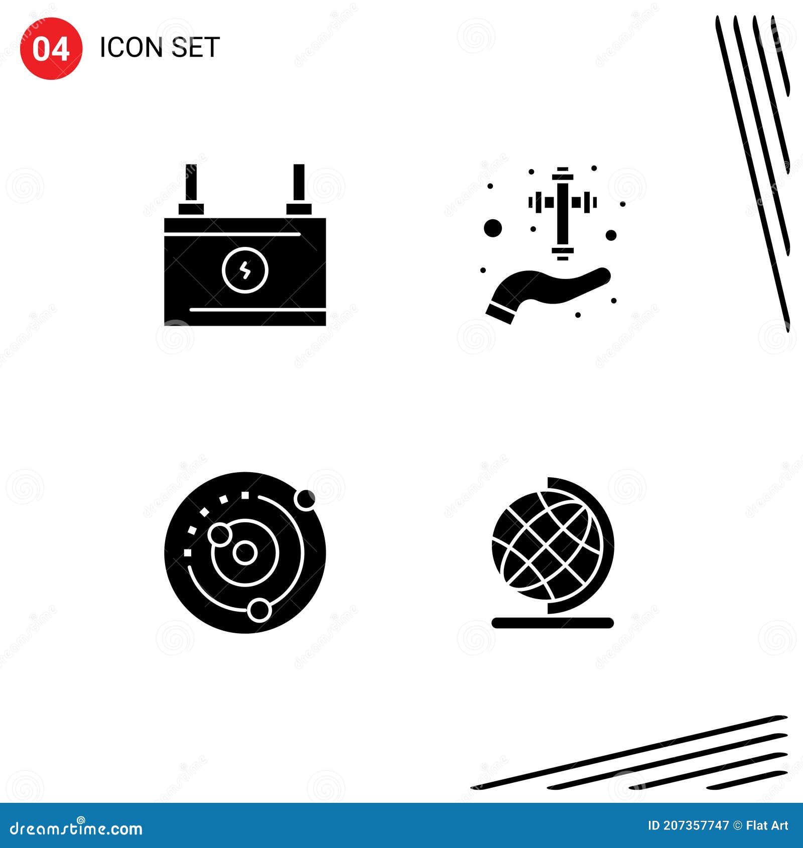 Editable Vector Line Pack of 4 Simple Solid Glyphs of Accumulator ...