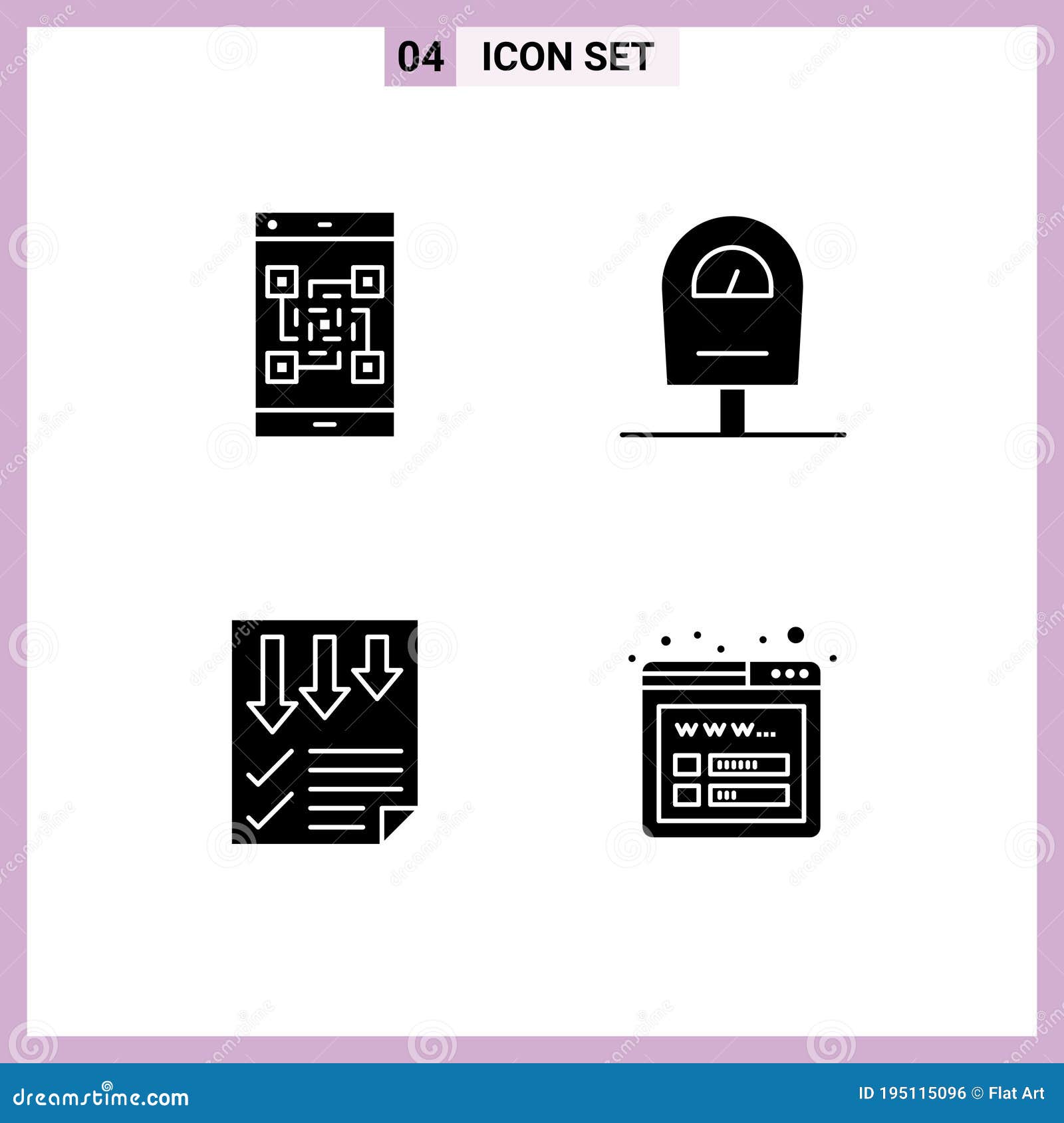 Modern Set of 4 Solid Glyphs and Symbols Such As Code, Data, Scan ...