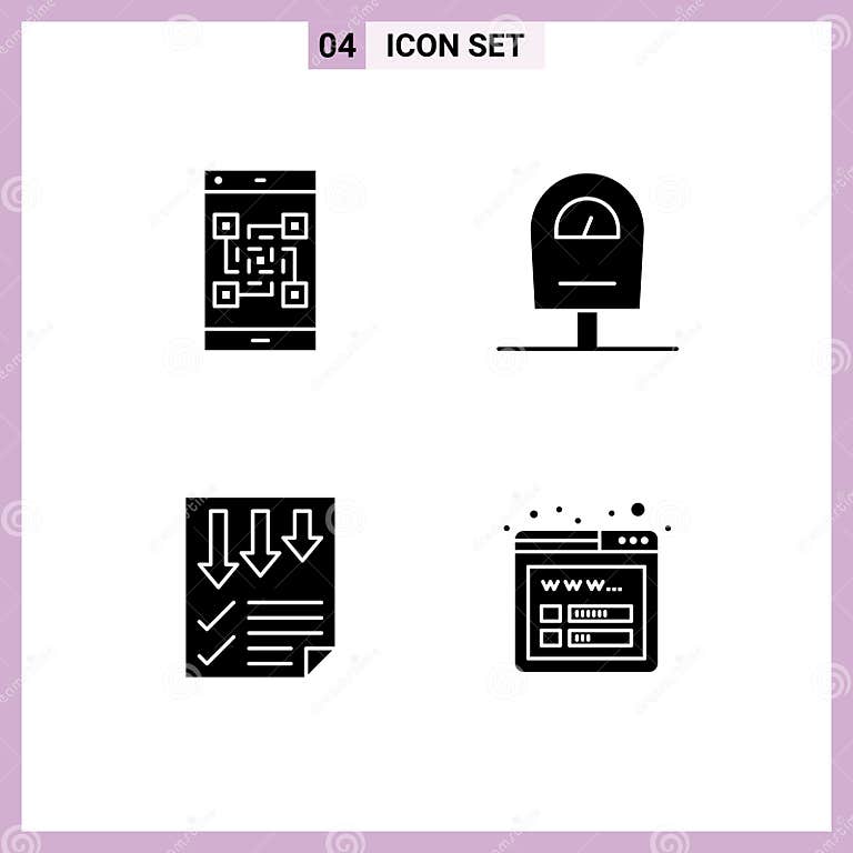 Modern Set of 4 Solid Glyphs and Symbols Such As Code, Data, Scan ...