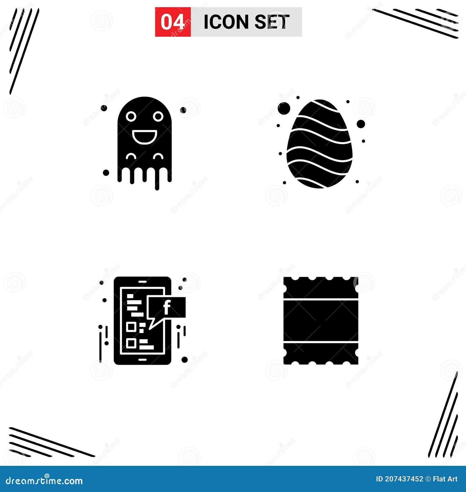 Set of 4 Modern UI Icons Symbols Signs for Ghost, Social, Scary, Nature ...
