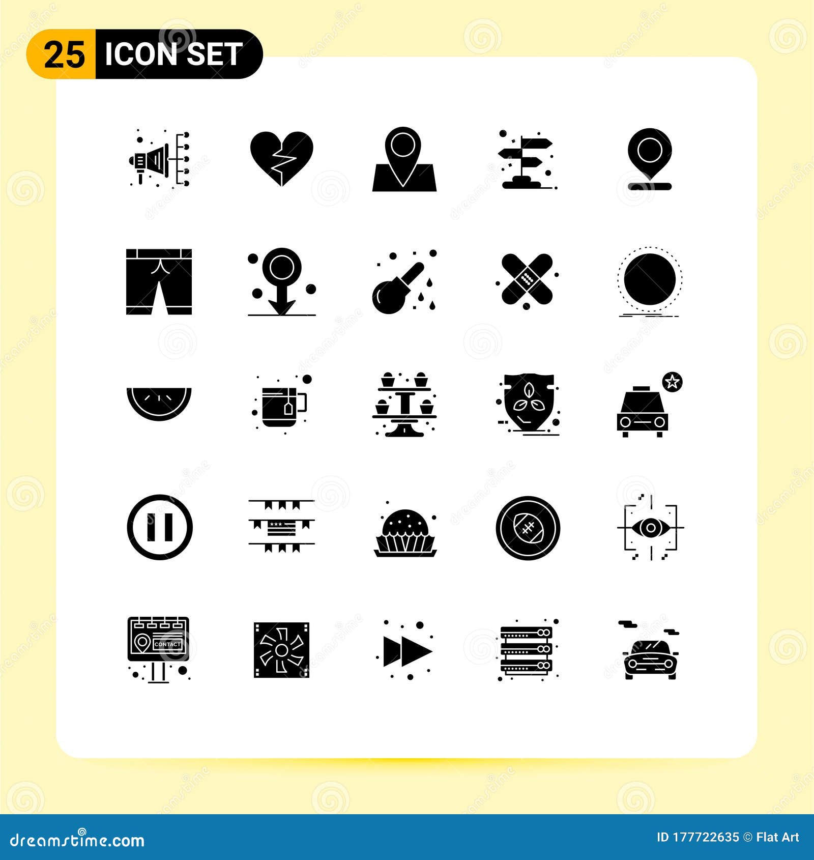 Editable Vector Line Pack of 25 Simple Solid Glyphs of Map, Pointer ...