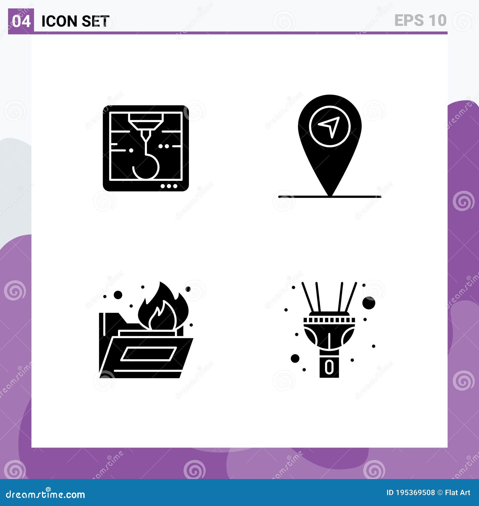 Universal Icon Symbols Group of 4 Modern Solid Glyphs of Printer, Torch ...