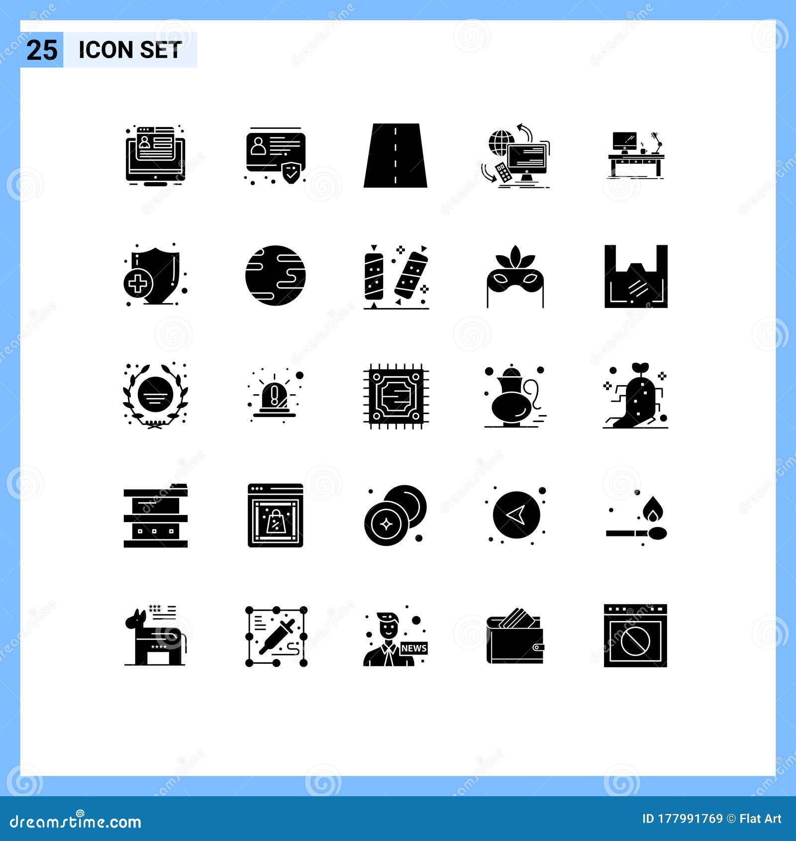 Editable Vector Line Pack of 25 Simple Solid Glyphs of Security ...