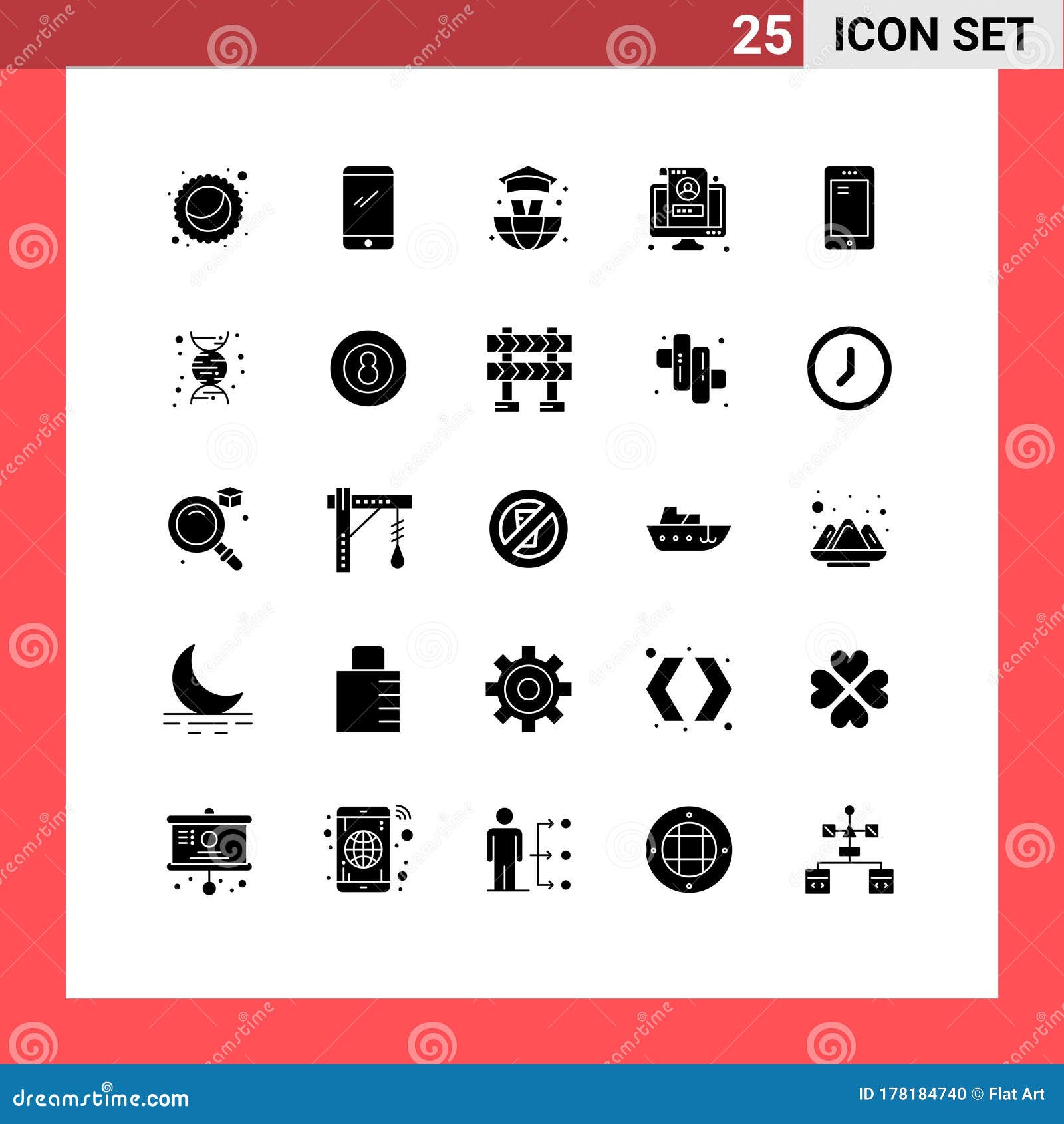 Editable Vector Line Pack of 25 Simple Solid Glyphs of Smart Phone, Profile, World, Screen, Lcd ...