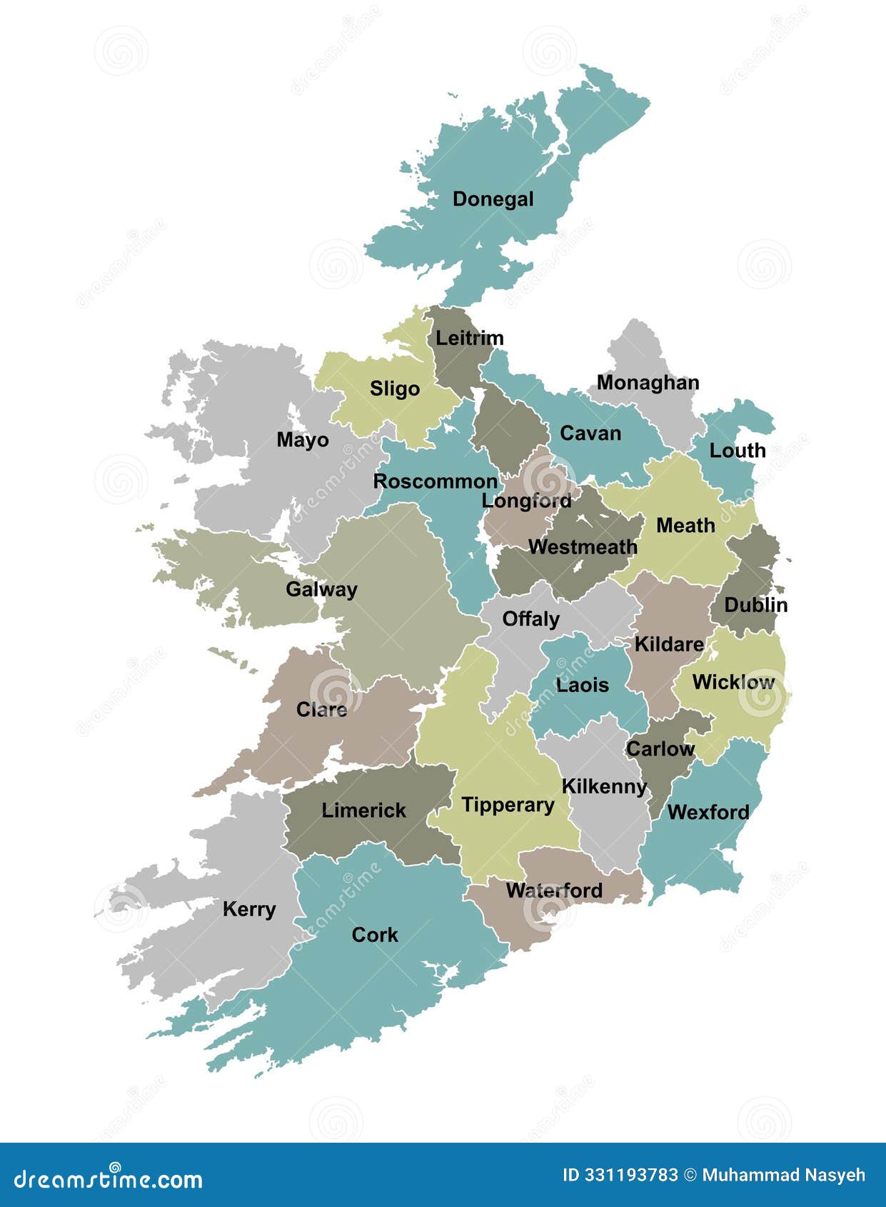 Editable Vector Map of Ireland with Detailed Regional Boundaries, Color ...