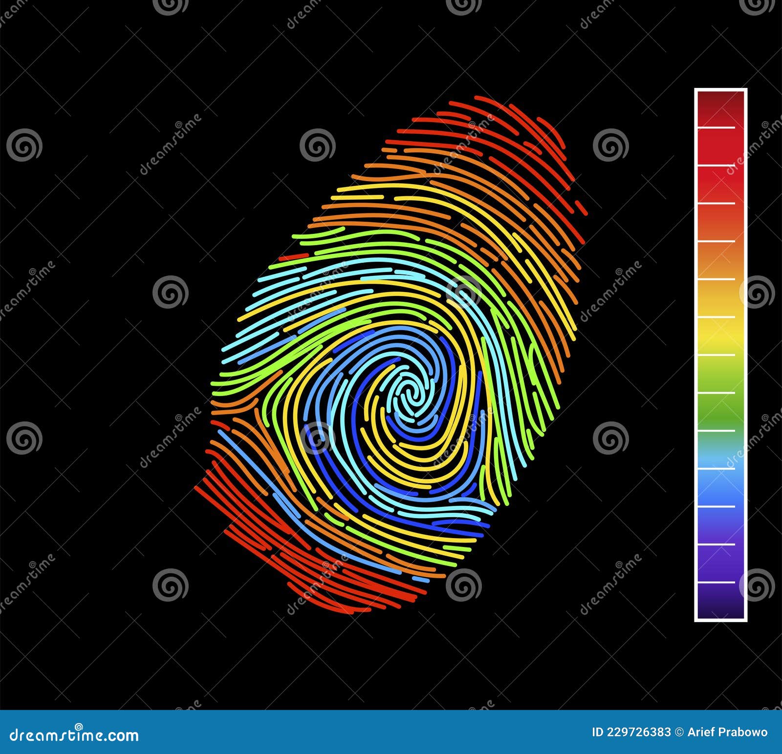 Editable Vector Outline Image of Rainbow Fingerprint Isolated on Black ...