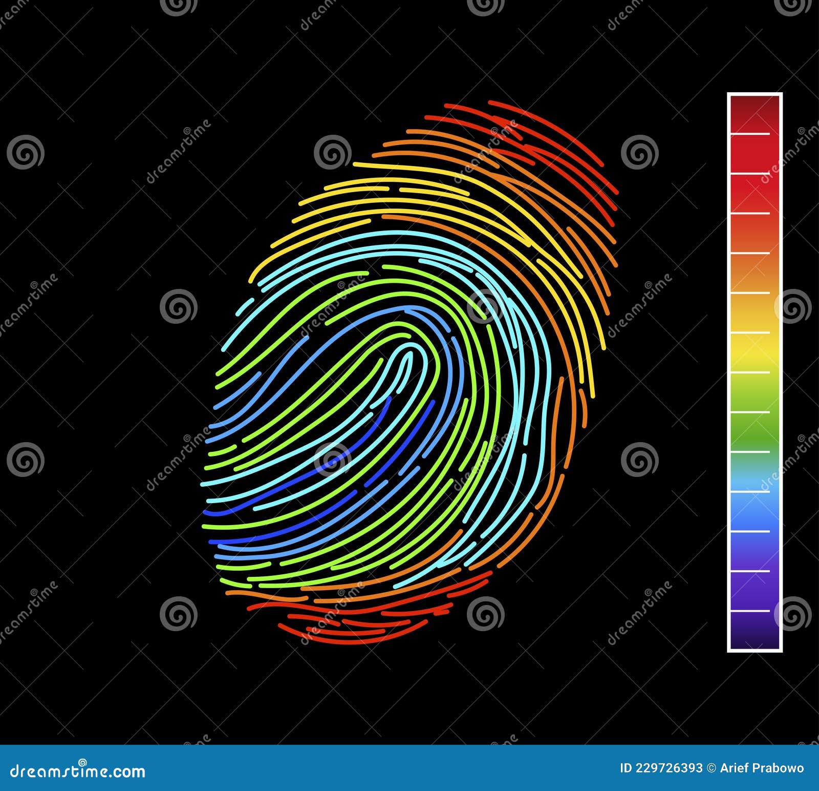 Editable Vector Outline Image of Rainbow Fingerprint Isolated on Black ...