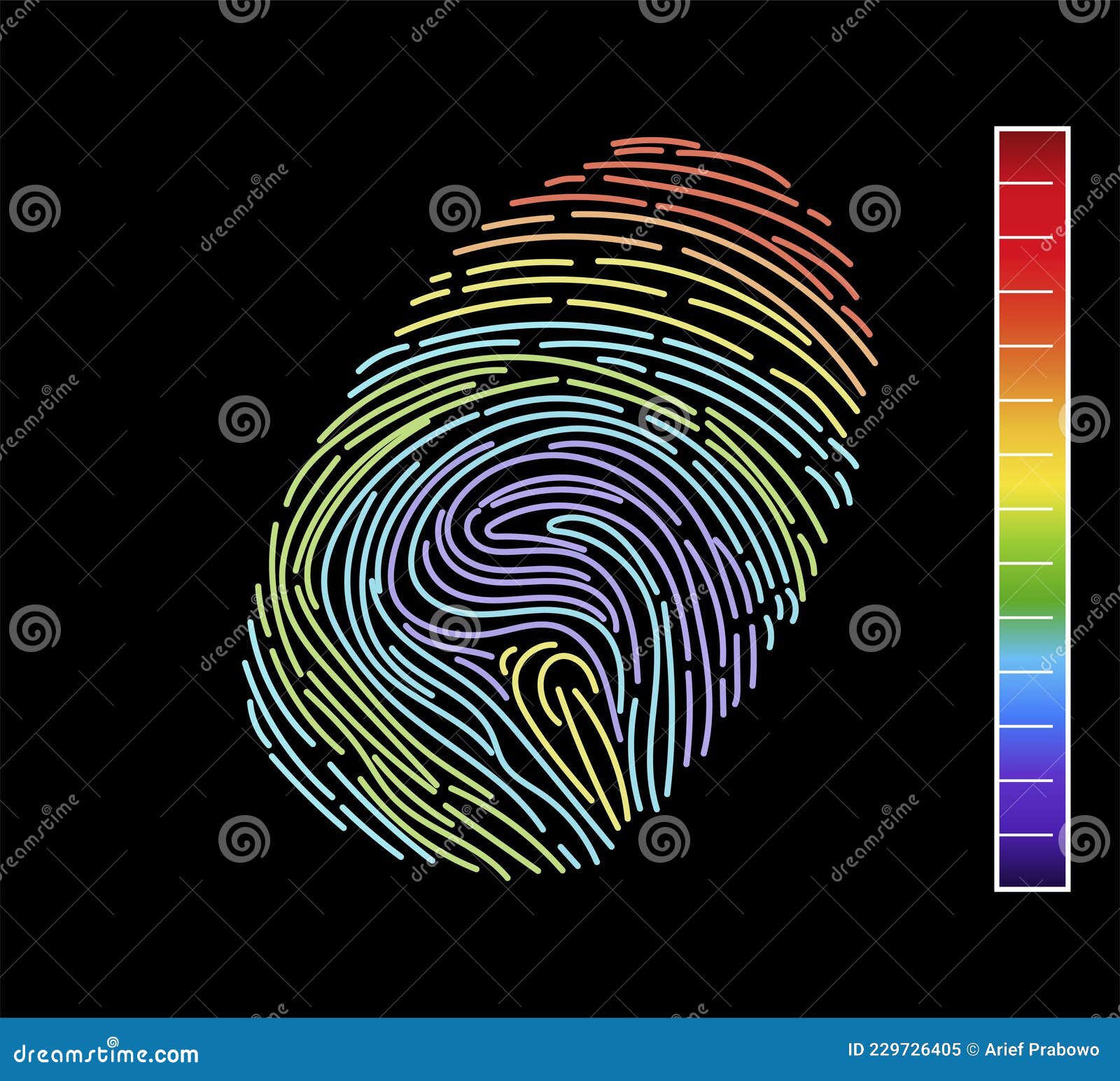 Editable Vector Outline Image of Rainbow Fingerprint Isolated on Black ...